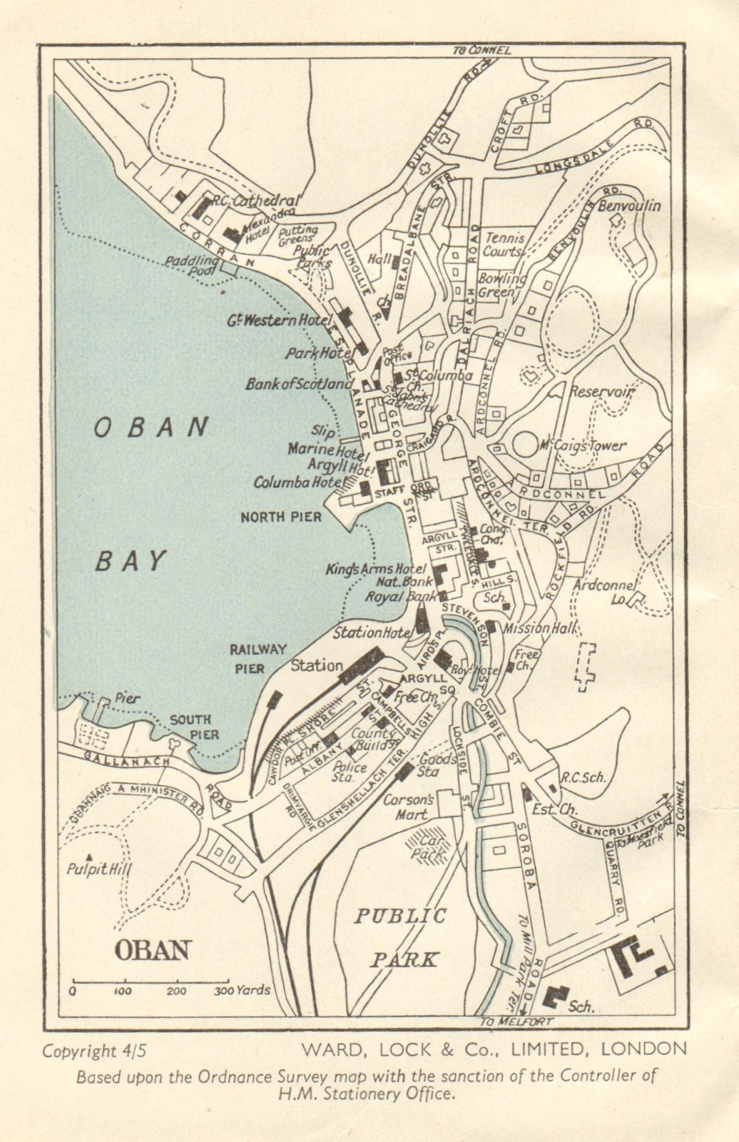 OBAN vintage town/city plan. Scotland. WARD LOCK 1952 old vintage map ...