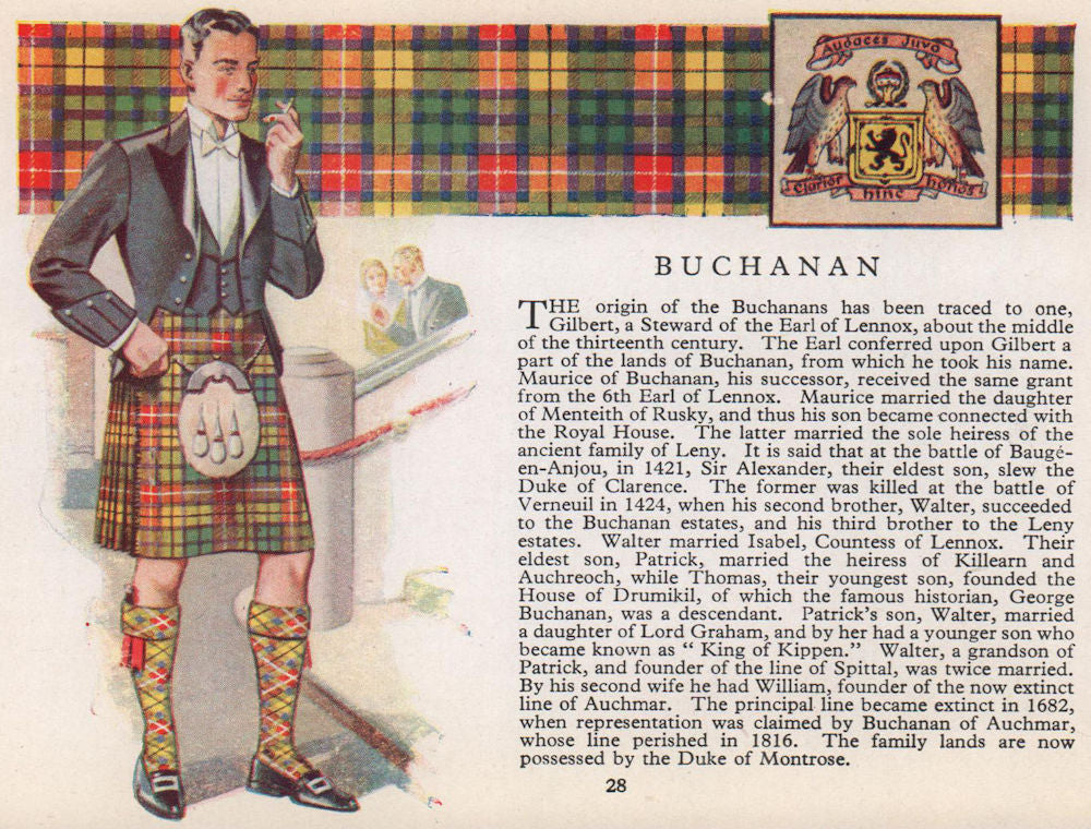 Buchanan. Scotland Scottish clans tartans arms 1957 old vintage print ...