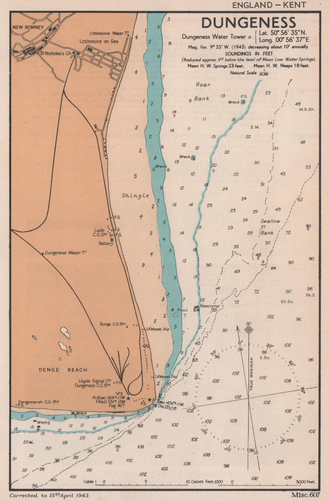 Dungeness, New Romney & Littlestone sea coast chart. Kent. ADMIRALTY ...