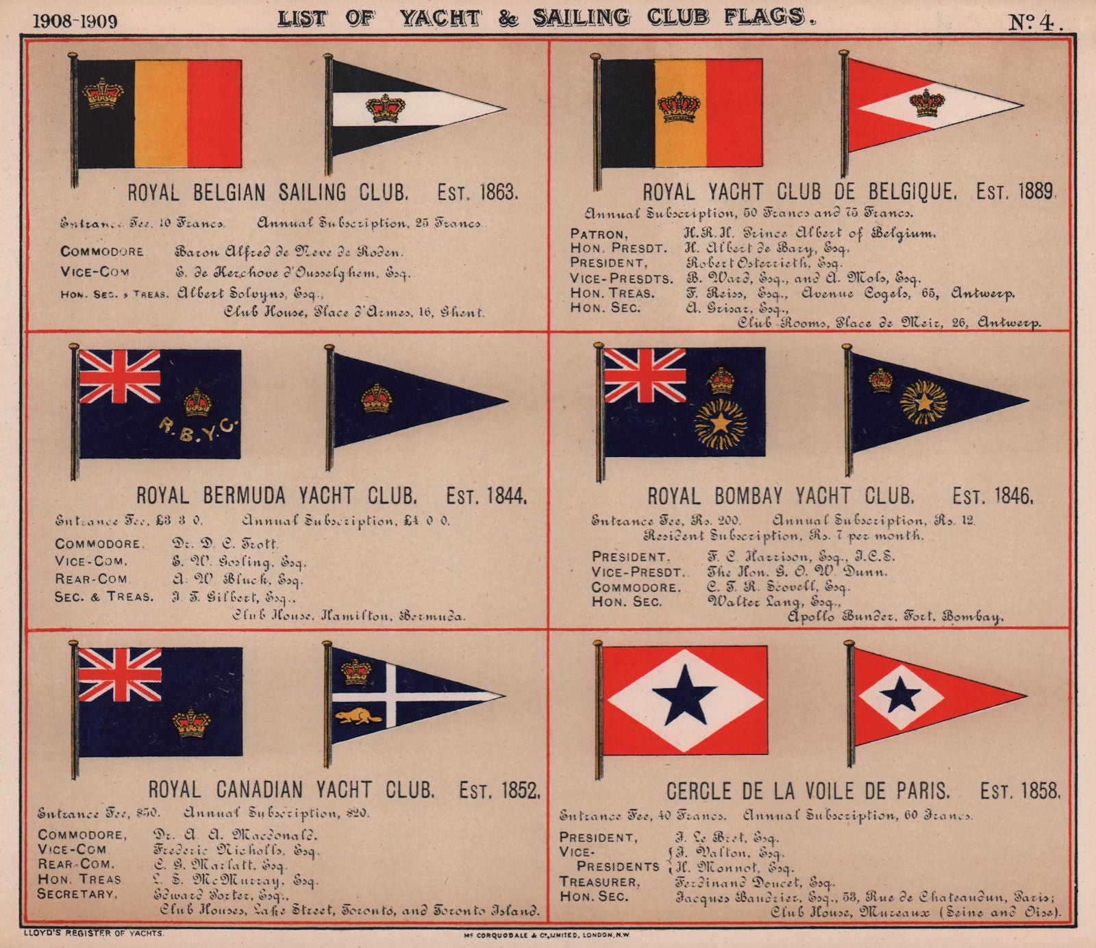 ROYAL YACHT & SAILING CLUB FLAGS B-C Belgian Bermuda Bombay Canadian ...