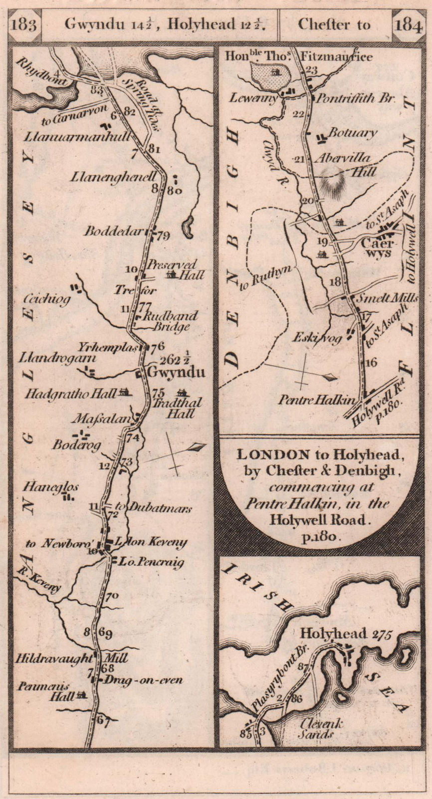 Holyhead Anglesey. Pentre Halkyn-Caerwys road strip map PATERSON 1803 ...