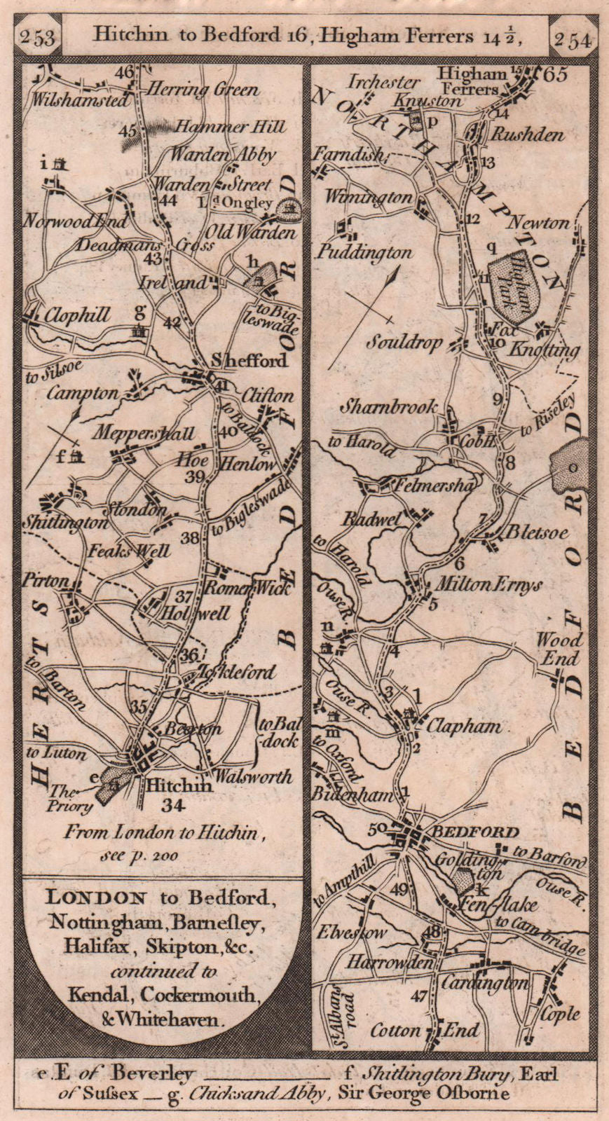 Hitchin - Shefford - Bedford - Higham Ferrers road strip map PATERSON ...