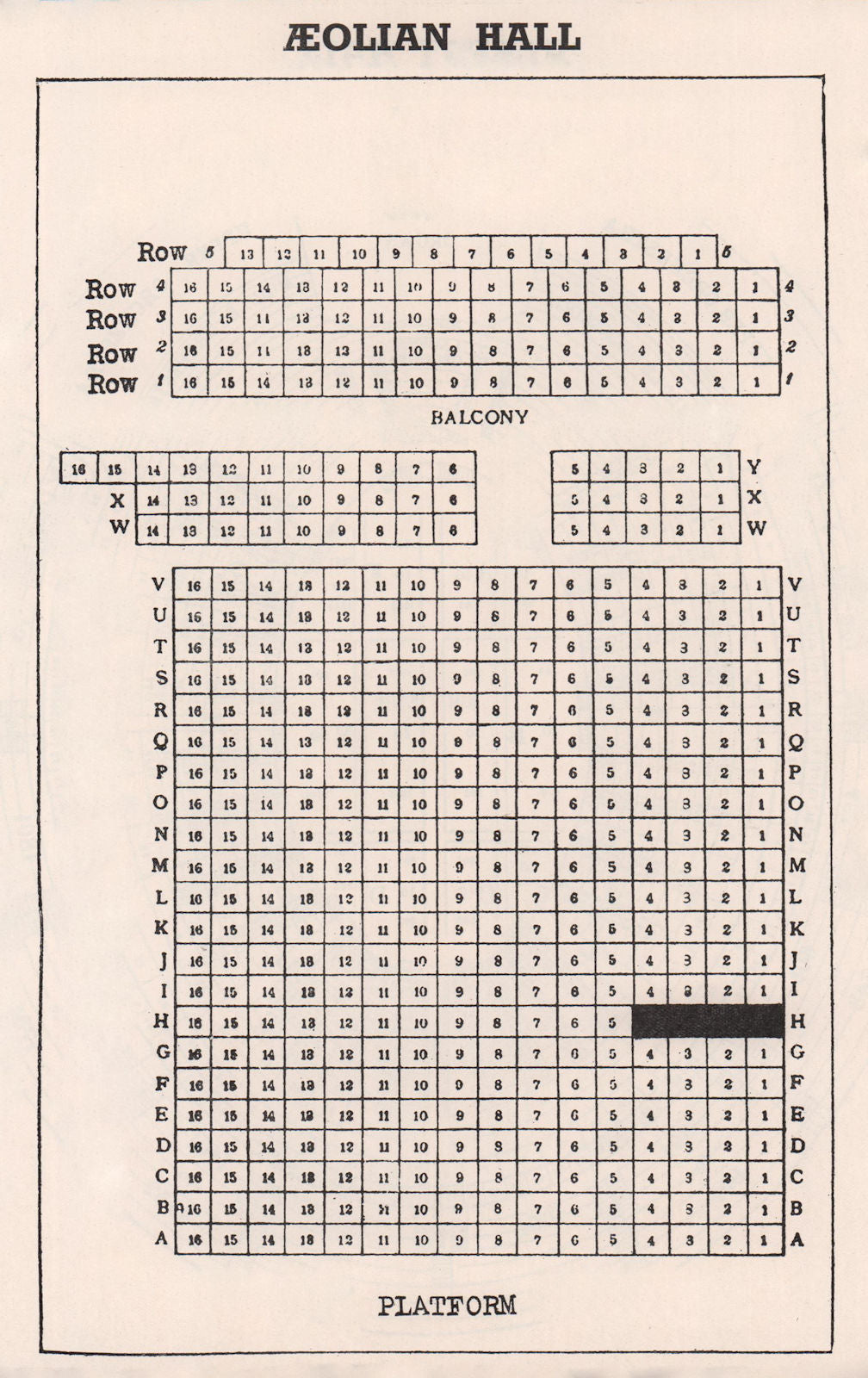 AEOLIAN HALL vintage seating plan. London. Concert Hall. New Bond ...