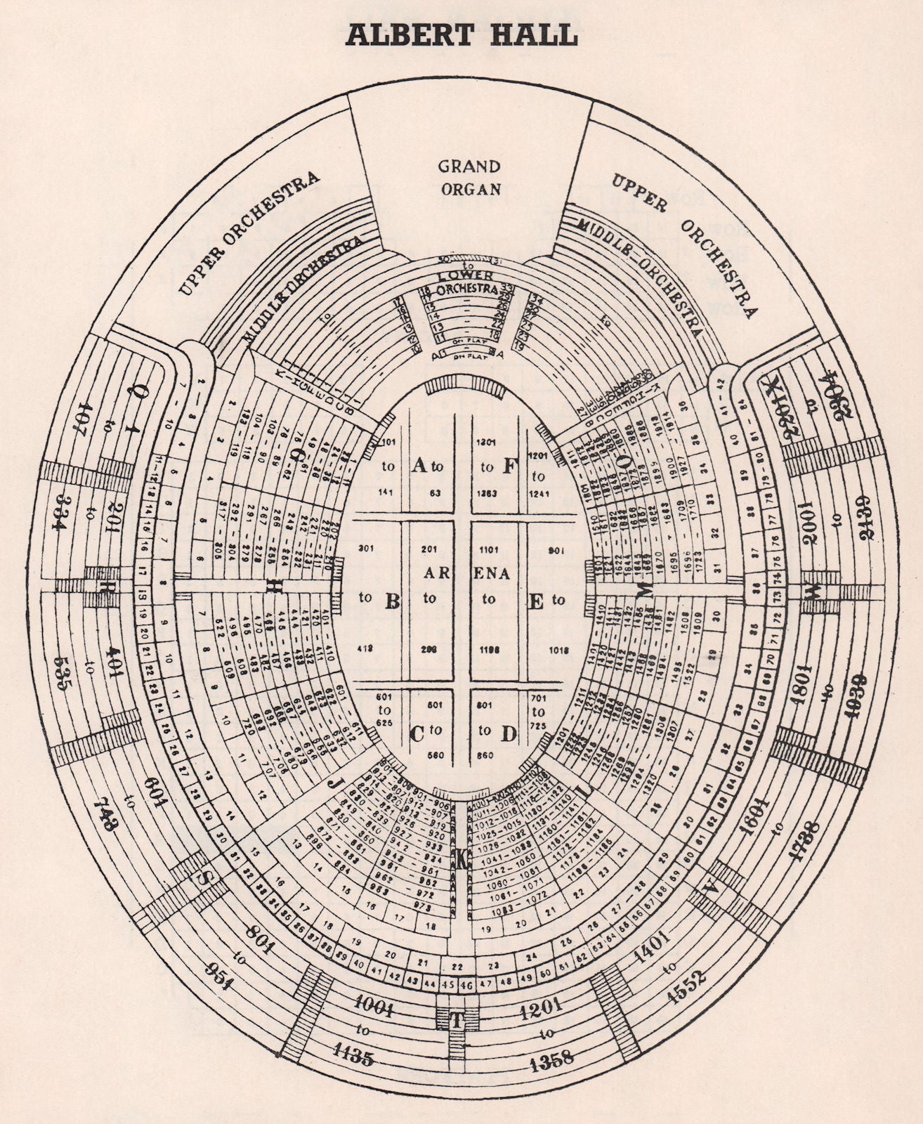 ROYAL ALBERT HALL vintage seating plan. London. Concert Hall 1937 old ...