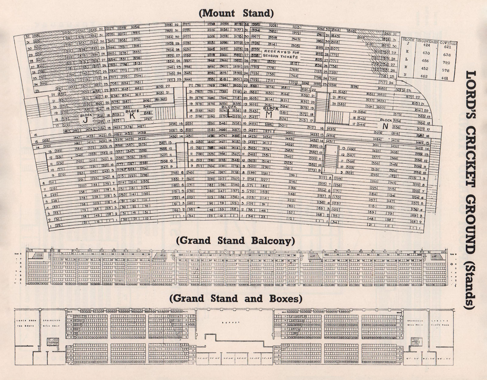 LORD'S CRICKET GROUND. Mount Stand Grandstand vintage seating plan ...