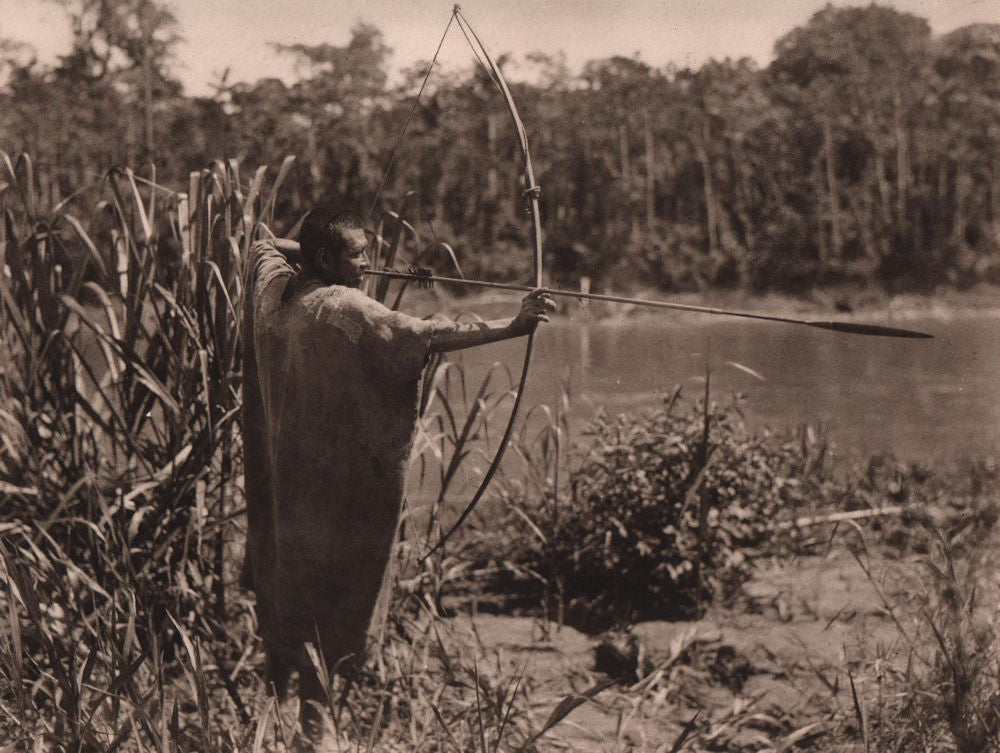 An old Chimane/Tsimané with bow and arrow. Bolivia 1928 vintage print ...