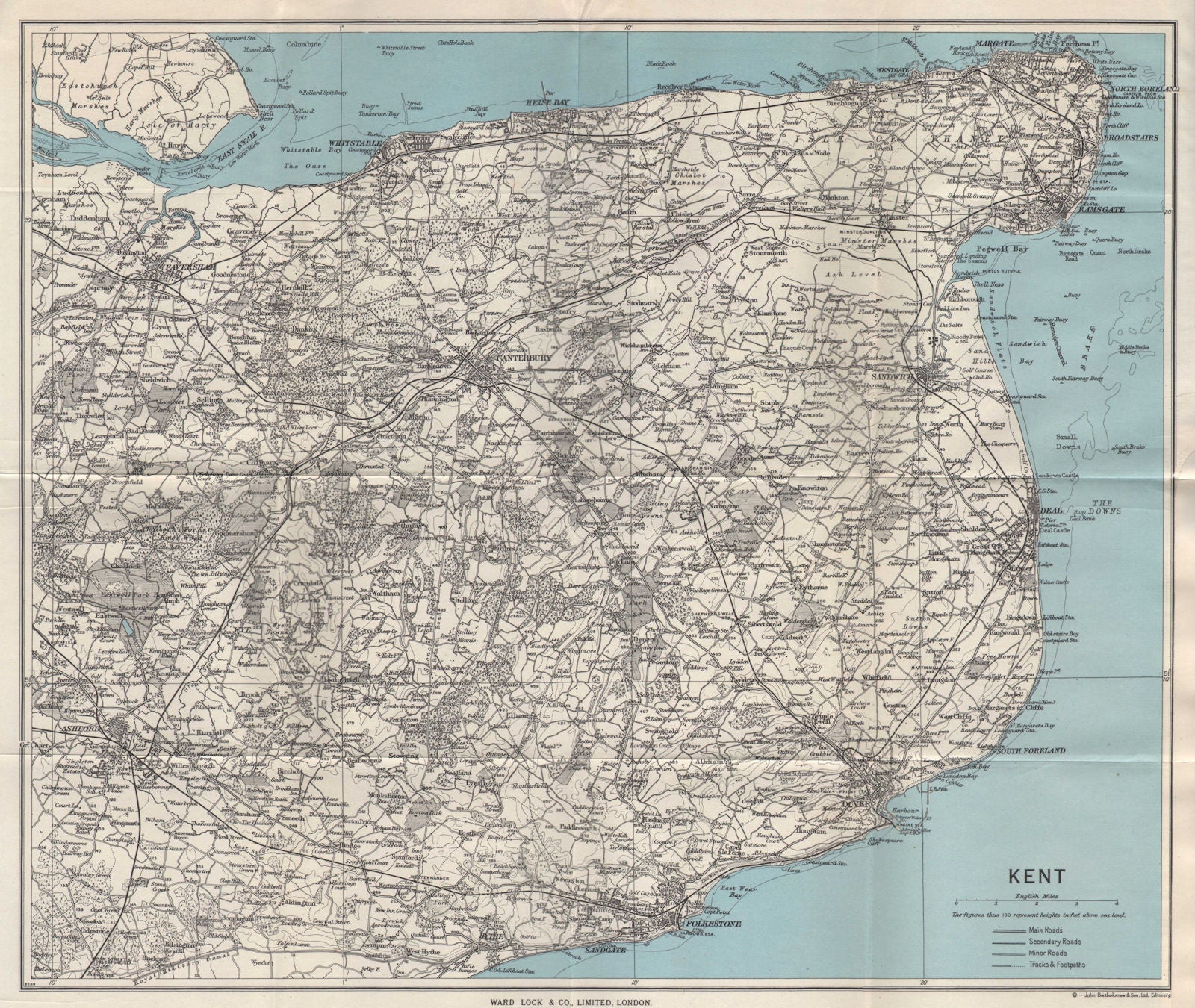 KENT roads, railways, tracks & footpaths. Vintage tourist map. WARD ...