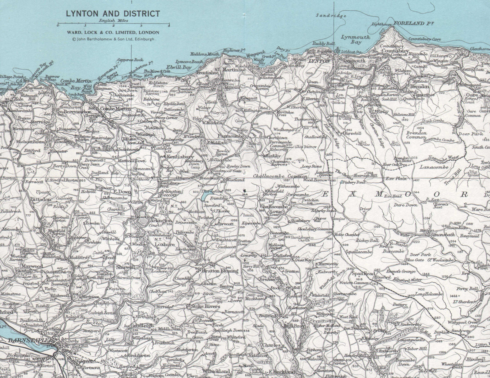 LYNTON & DISTRICT vintage tourist map Exmoor Barnstaple Devon WARD LOCK ...