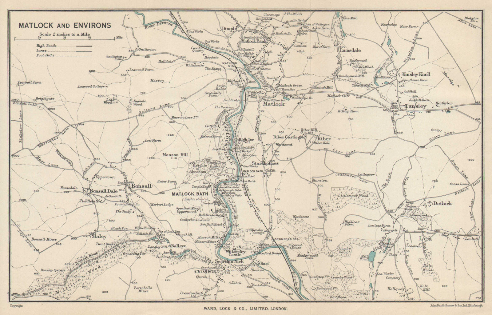 MATLOCK environs vintage tourist map Bath Cromford Derbyshire WARD LOCK ...