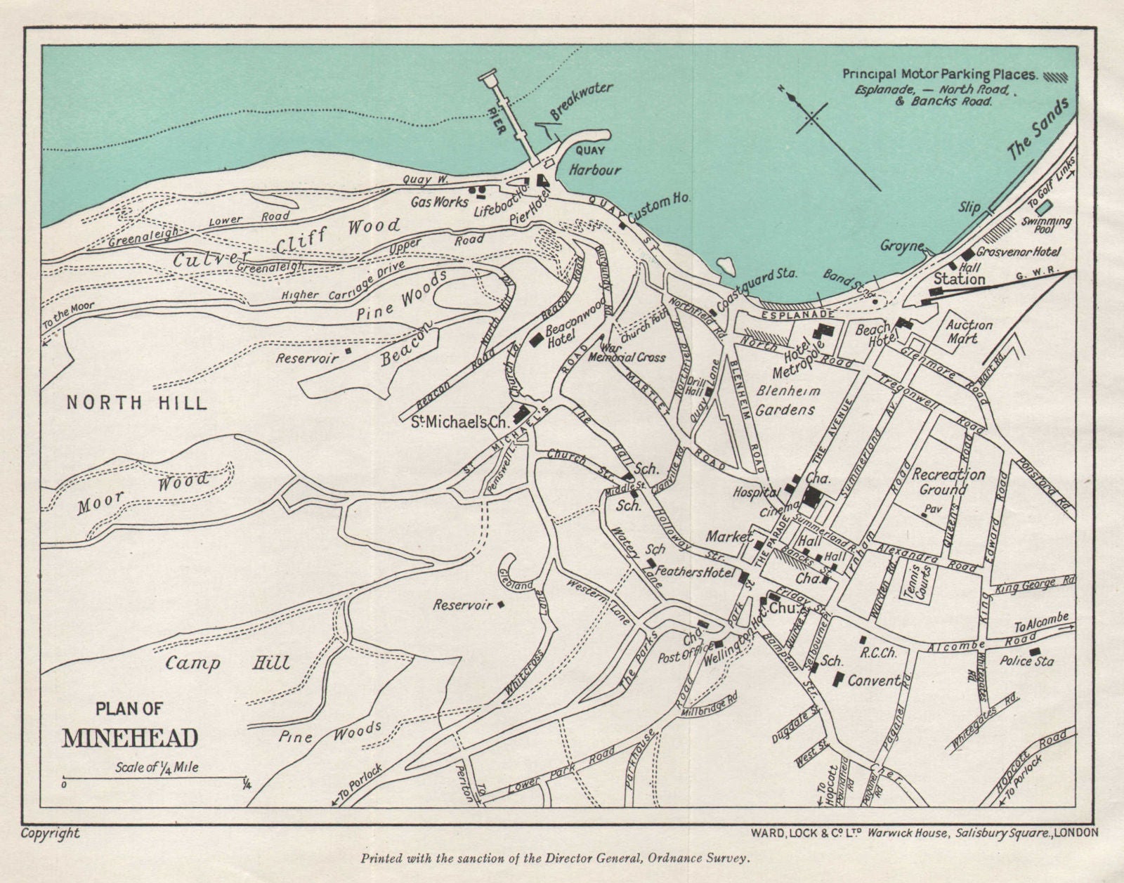 MINEHEAD vintage tourist town city plan. Somerset. WARD LOCK 1940 old ...