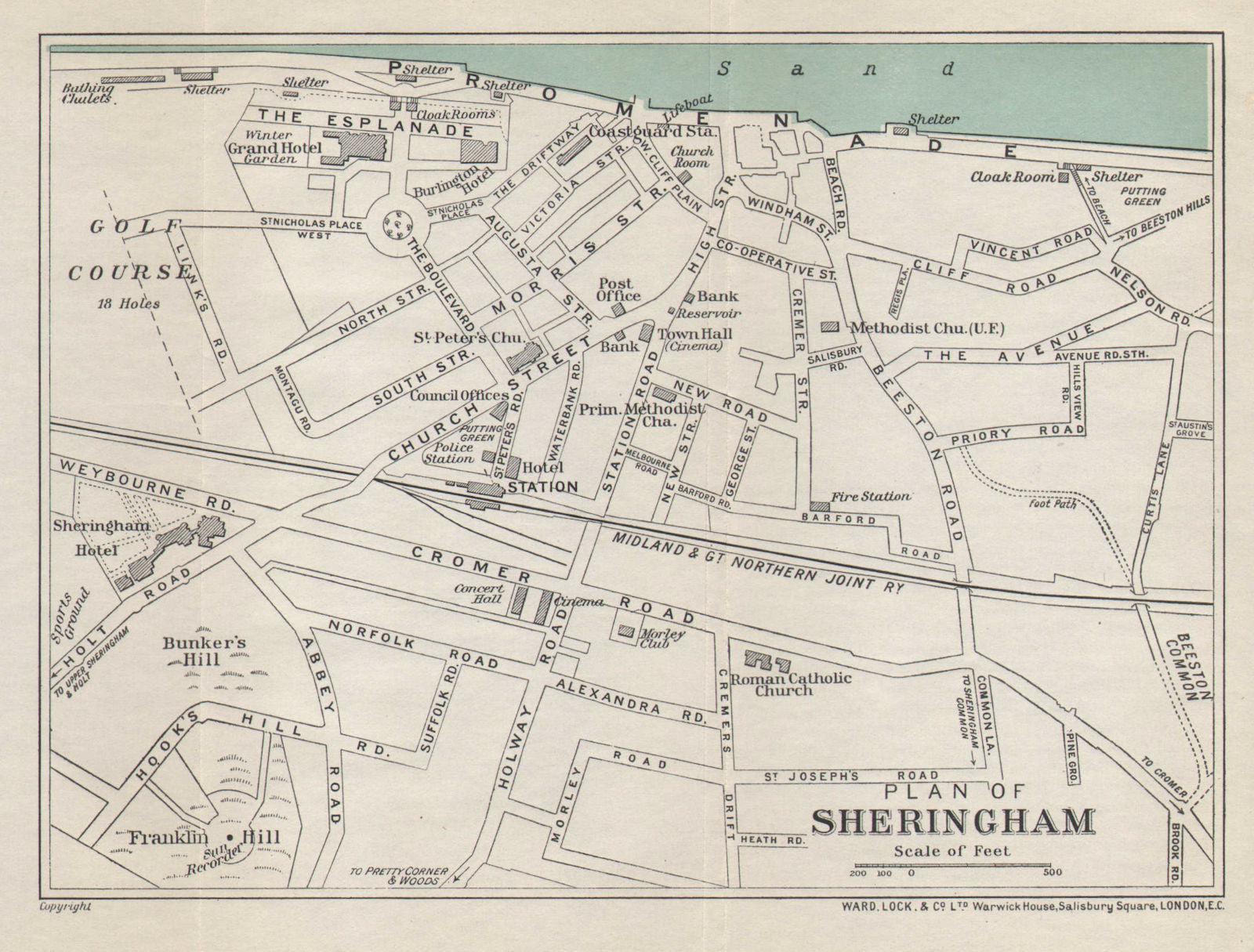SHERINGHAM vintage tourist town city plan. Norfolk. WARD LOCK 1937 old ...