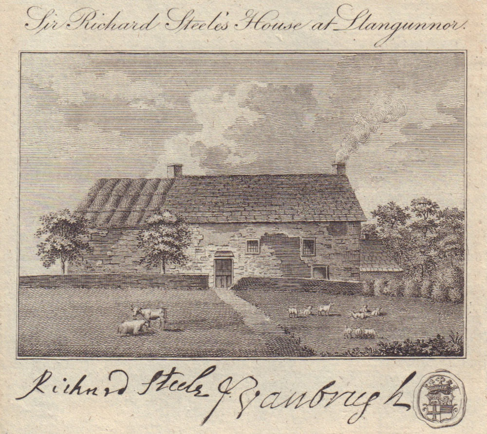 Sir Richard Steele's house, Llangunnor, Carmarthen 1797 old antique ...