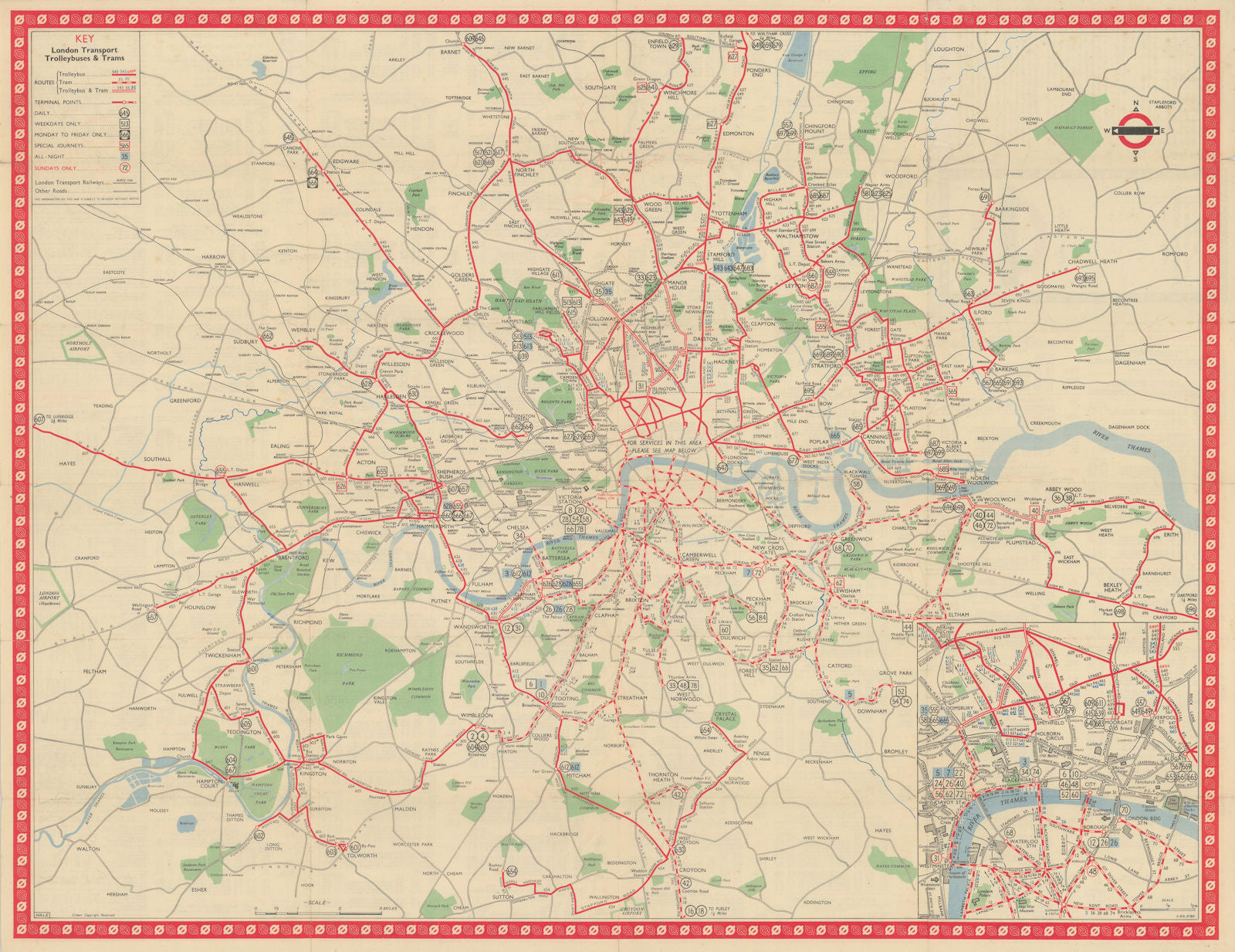 London Transport Trolleybus & Tram route map 1149. HALE January 1950 ...