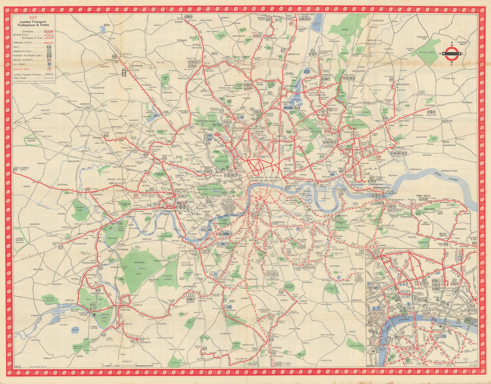London Transport Trolleybus & Tram route map. 650. HALE January 1950 ...