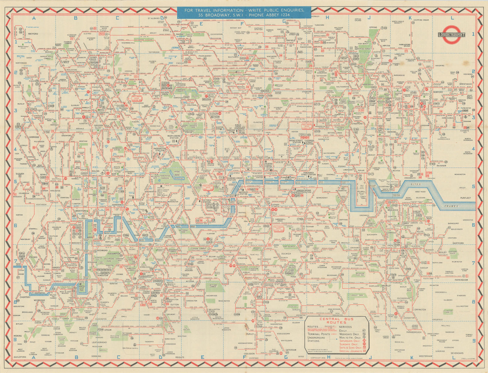 London Transport Bus map Central Area. ELSTON. #2 1946 old vintage ...