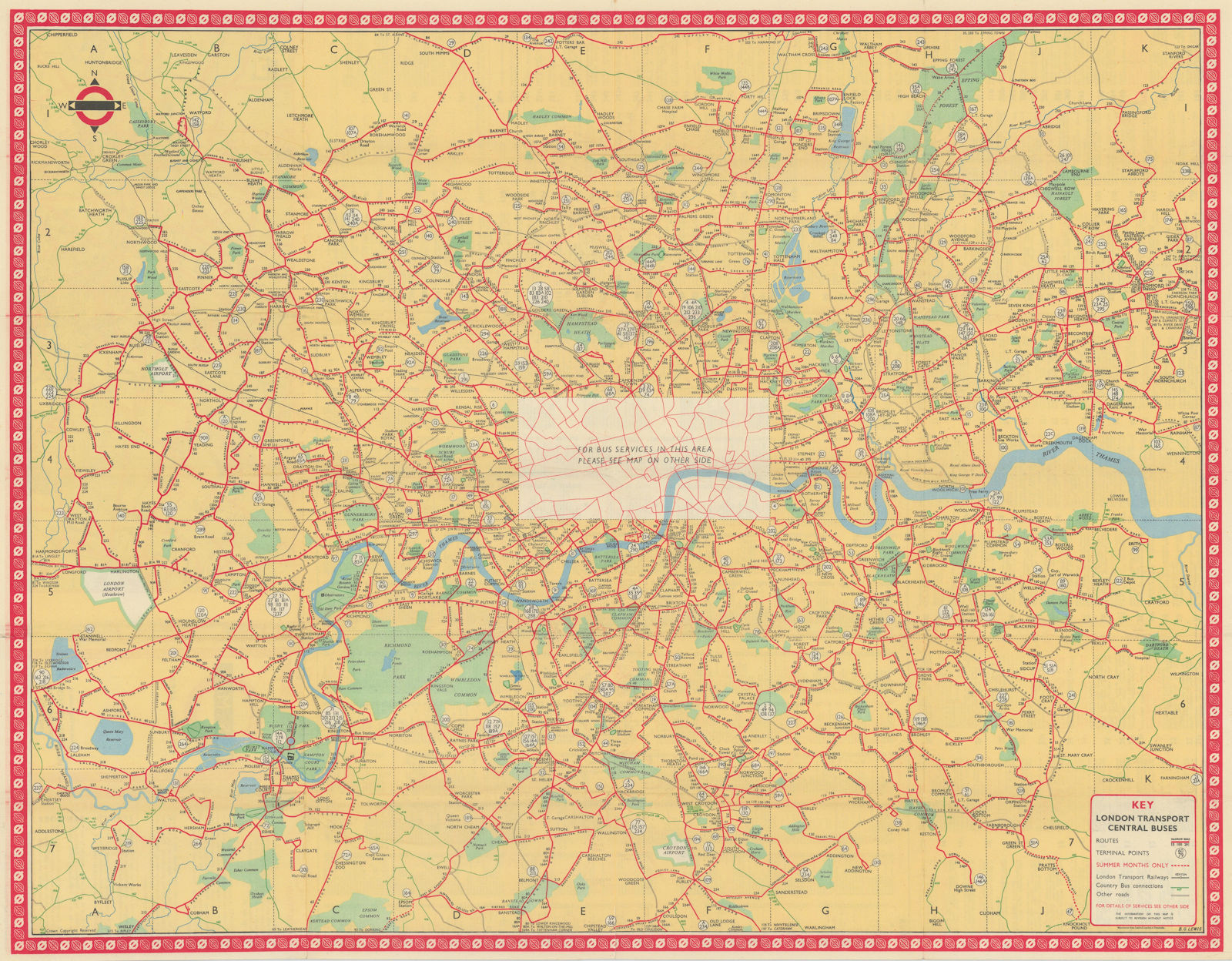 London Transport Bus map Central Area. LEWIS January 1951 old vintage ...