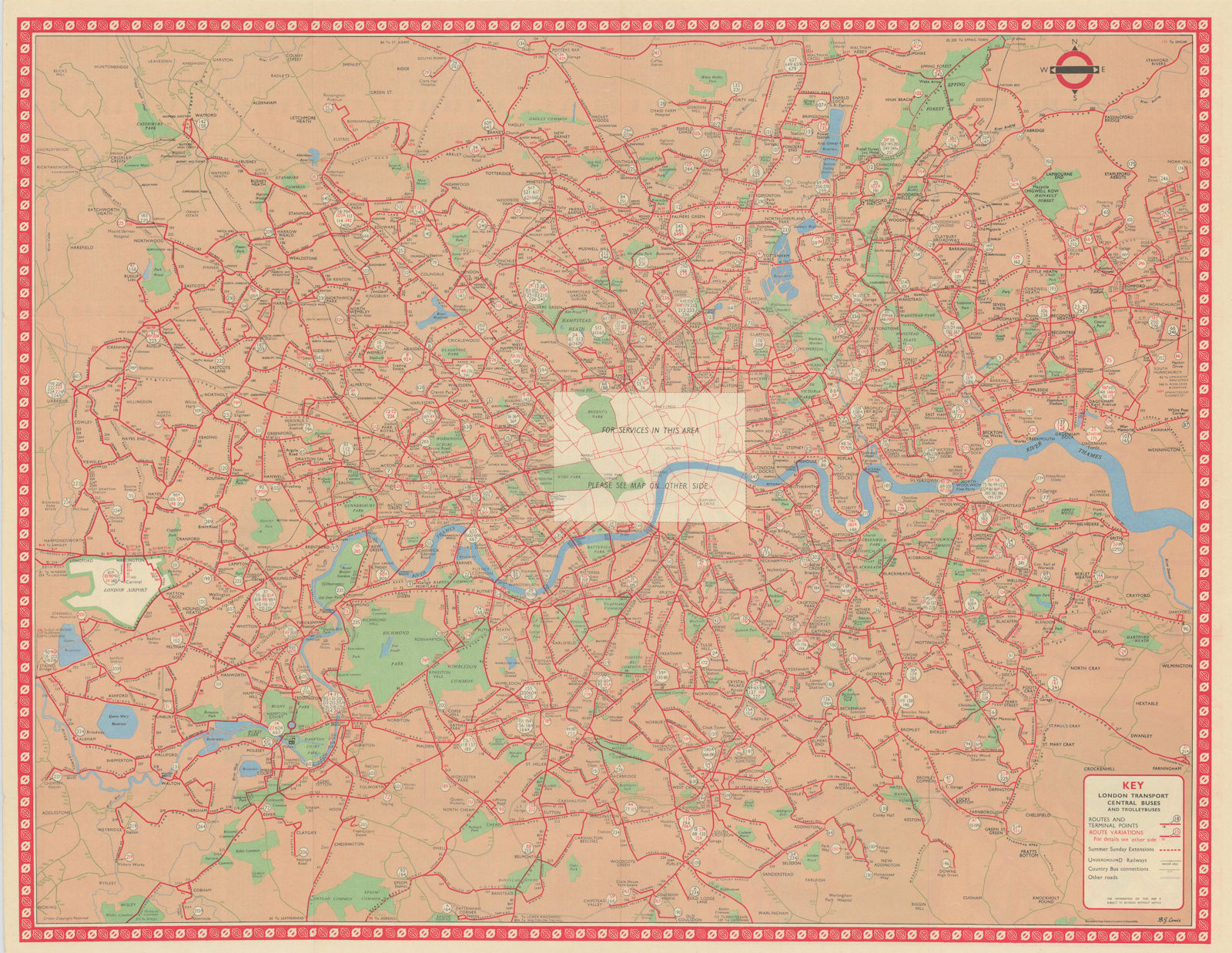 London Transport Bus map Central Area Buses Trolleybuses. LEWIS #2 1960 ...