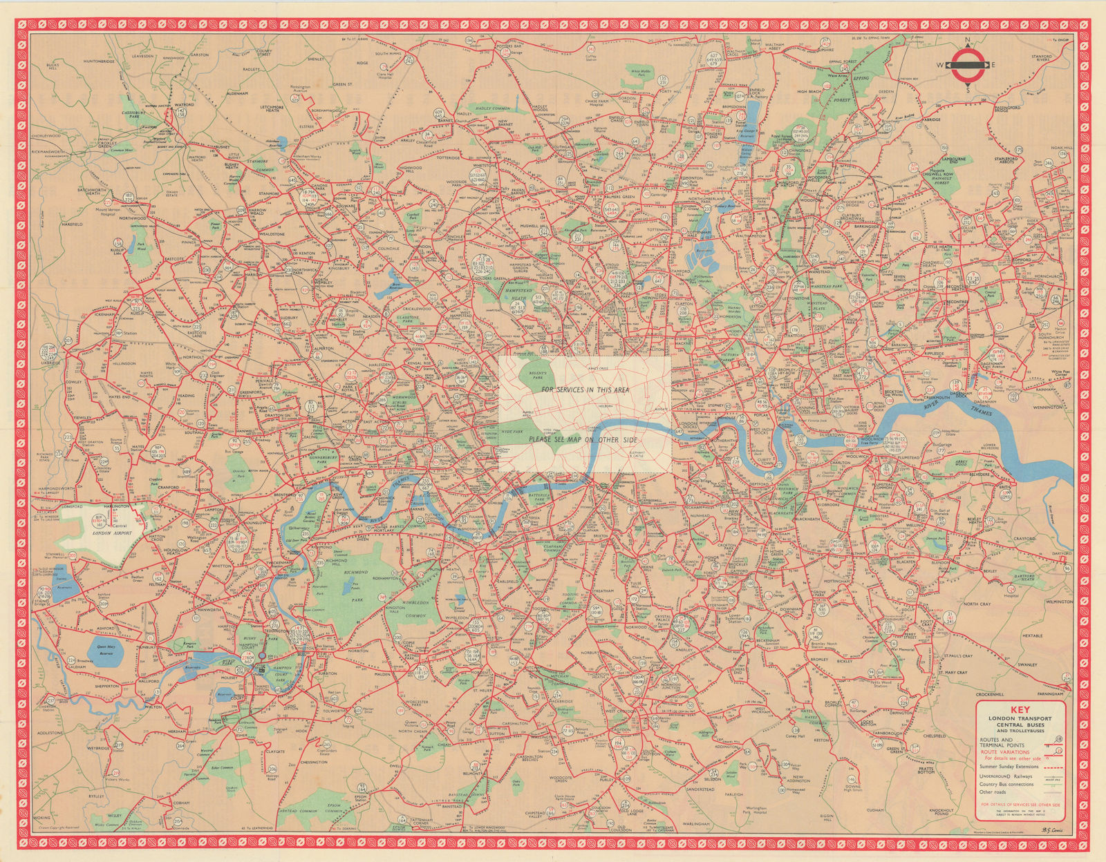London Transport Bus map Central Area inc. Trolleybuses. LEWIS #4 1960 ...