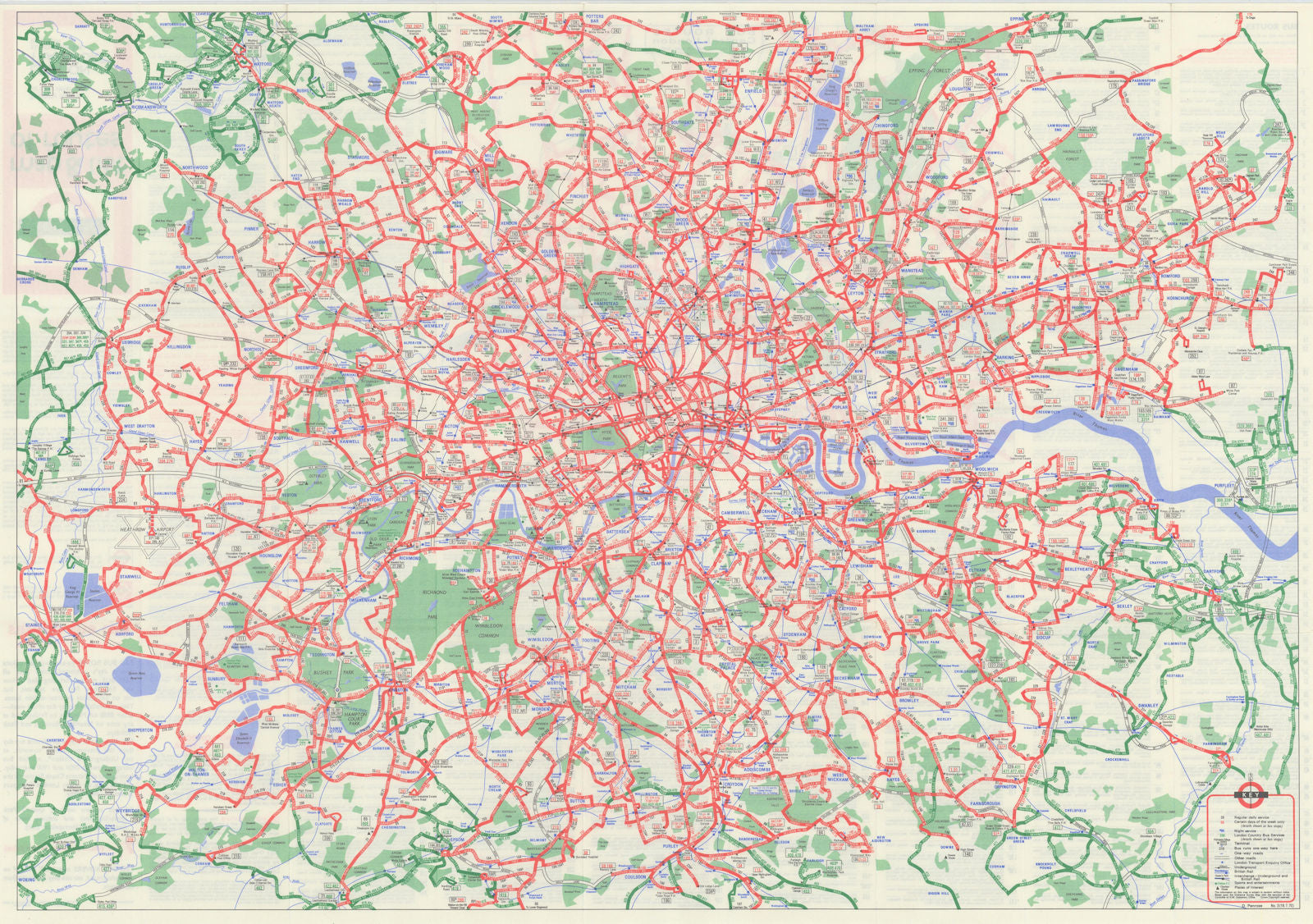London Transport - London Buses map & list of routes. PENROSE #3 1970 ...