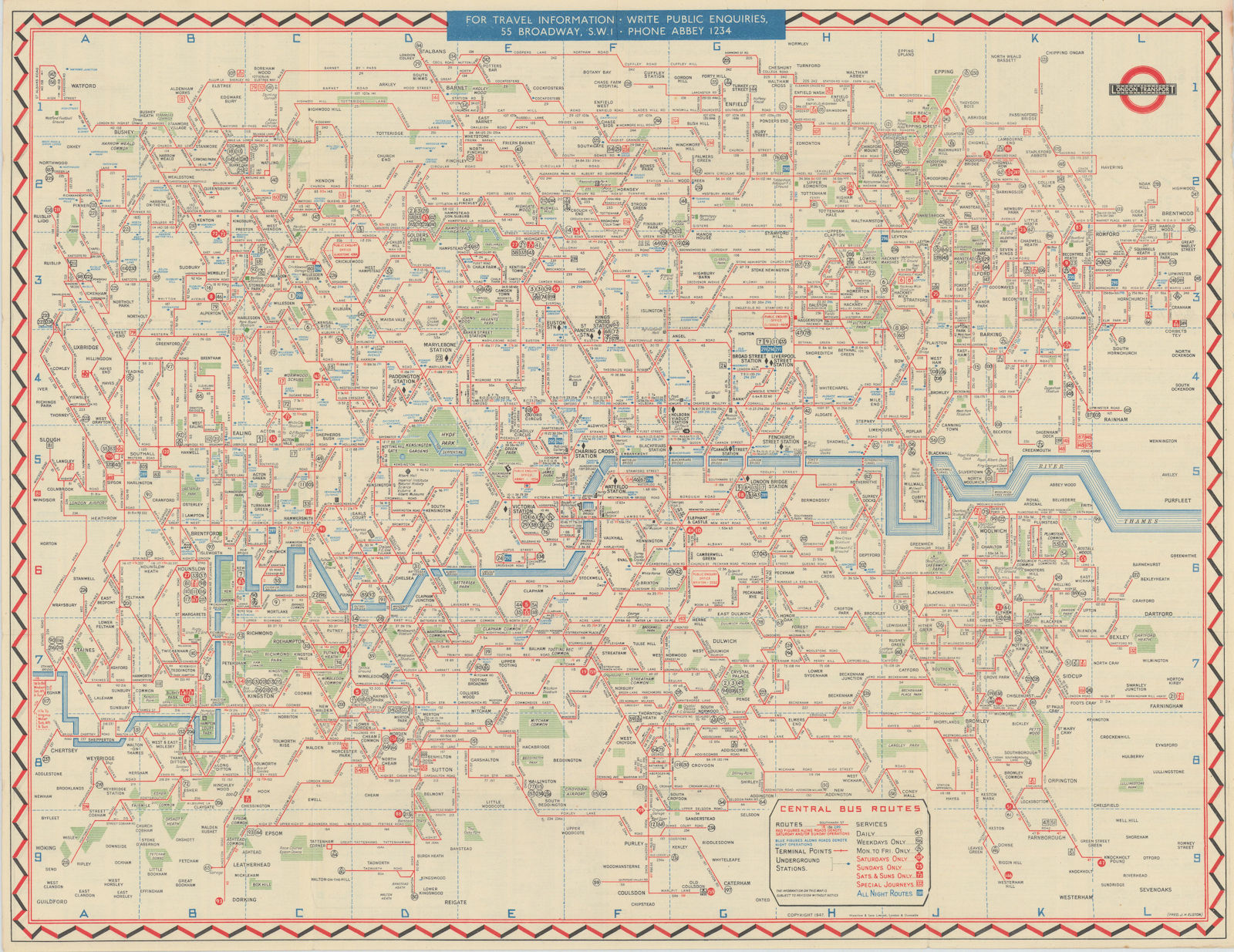 London Transport Bus map Central Area. ELSTON. #1 1947 old vintage ...