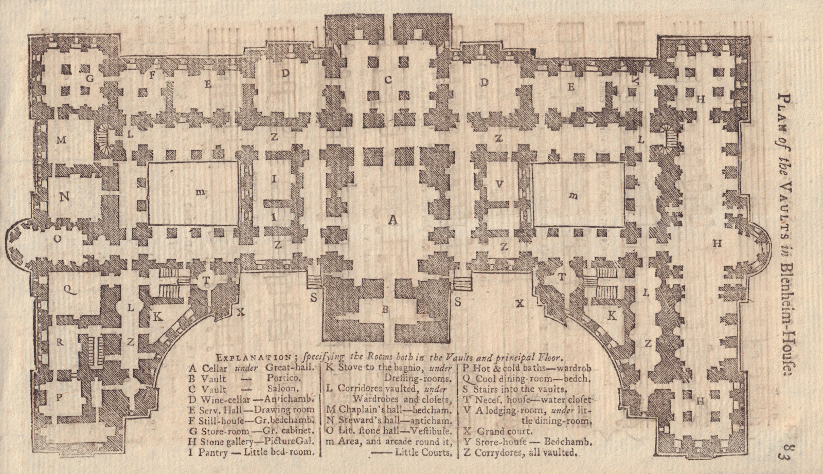Plan of the Vaults of Blenheim Palace, Oxfordshire. GENTS MAG 1750 old ...