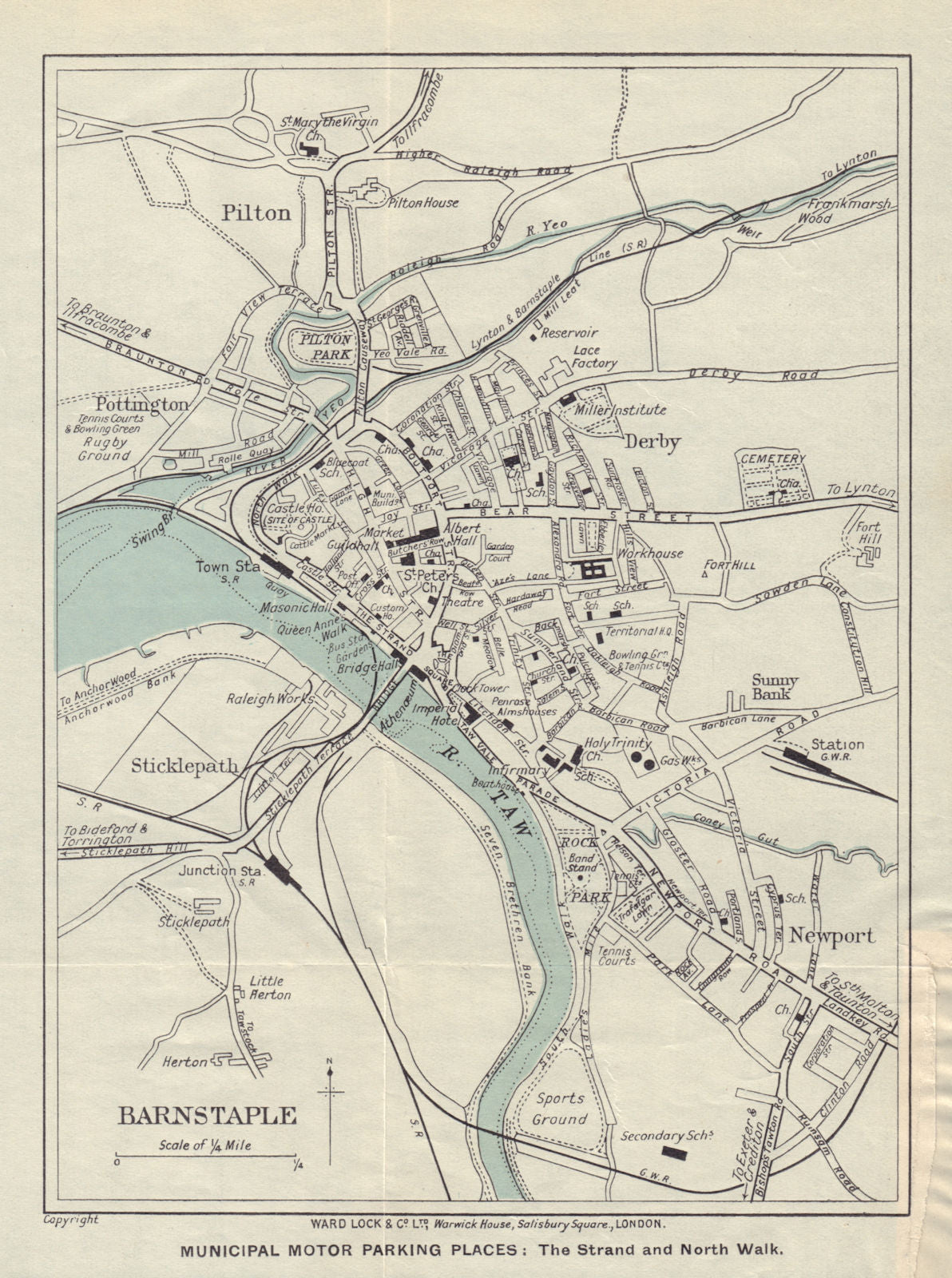 BARNSTAPLE vintage tourist town city resort plan. Devon. WARD LOCK 1932 ...