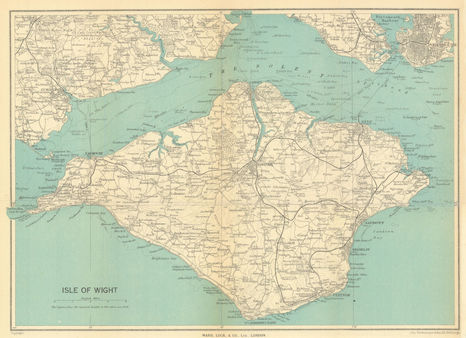 ISLE OF WIGHT showing complete railway network. Cowes Ryde. WARD LOCK ...