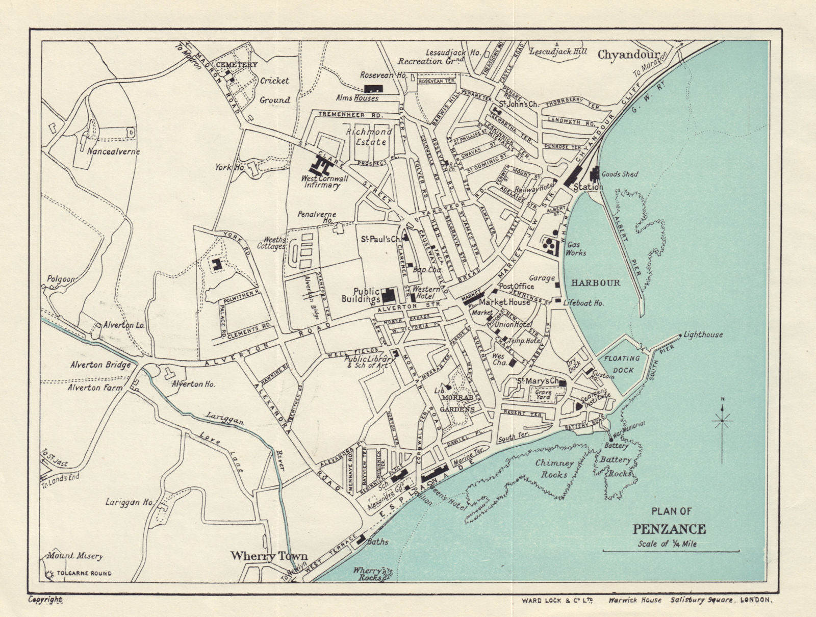 PENZANCE vintage town/city plan. Cornwall. WARD LOCK 1926 old vintage ...