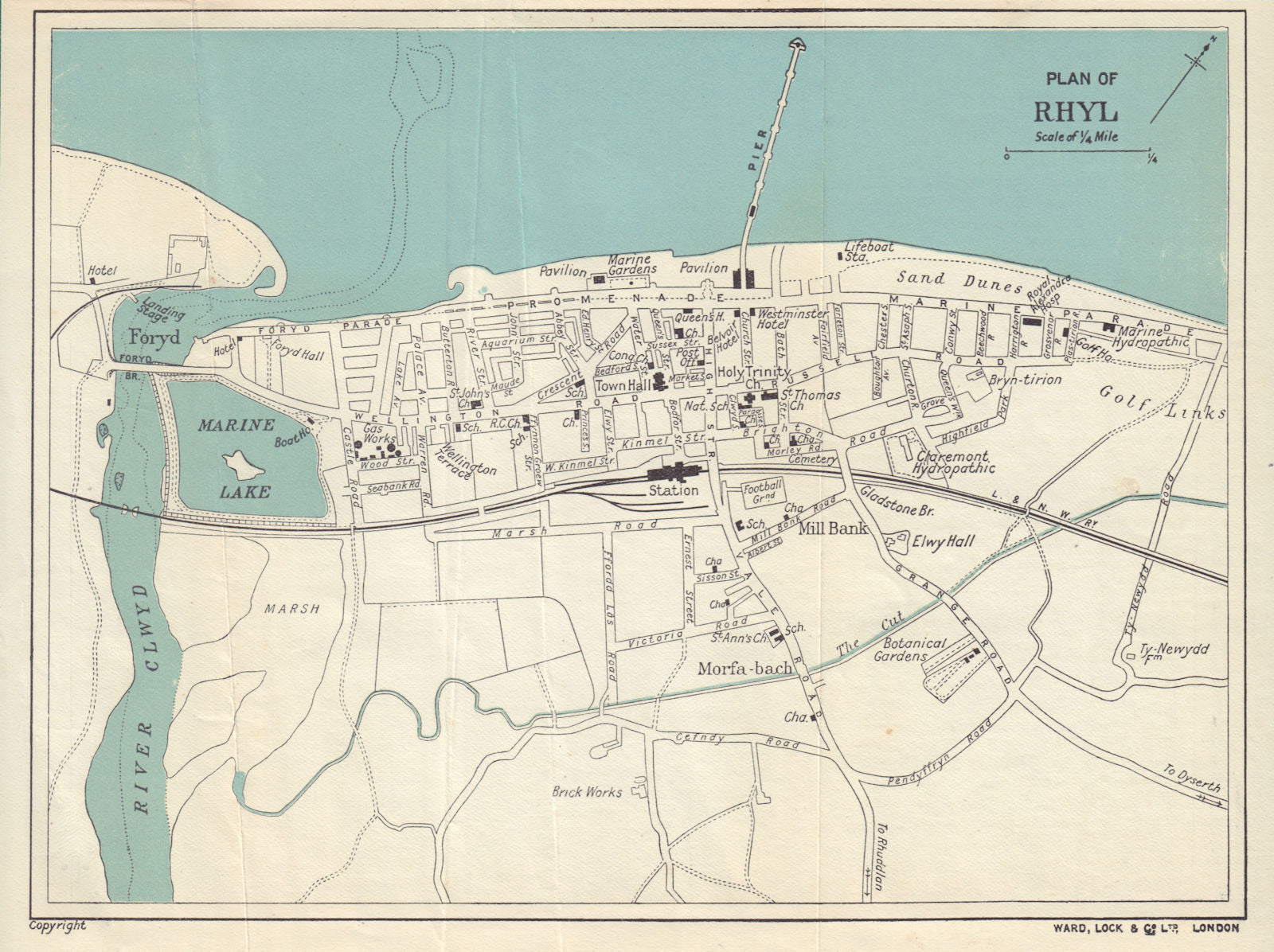 RHYL vintage town/city plan. Wales. WARD LOCK 1913 old antique map ...