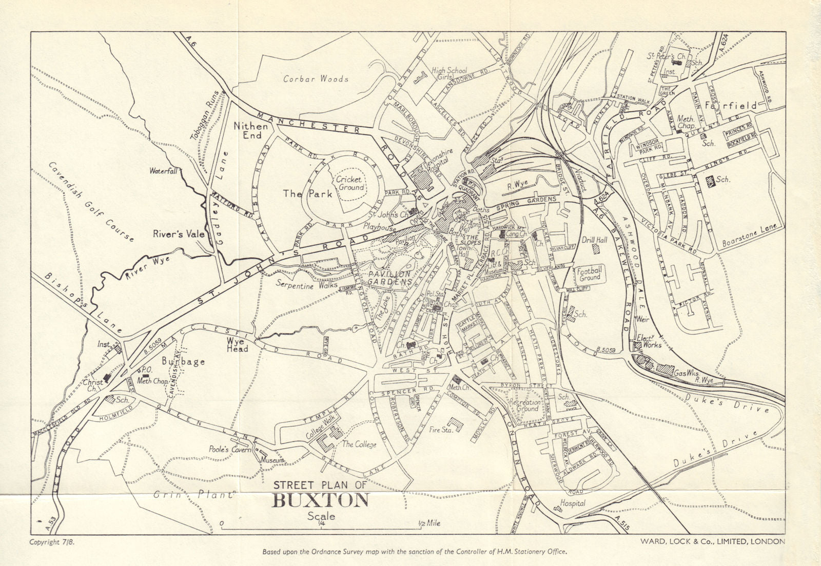 BUXTON vintage tourist town city plan. Derbyshire. WARD LOCK 1961 old ...