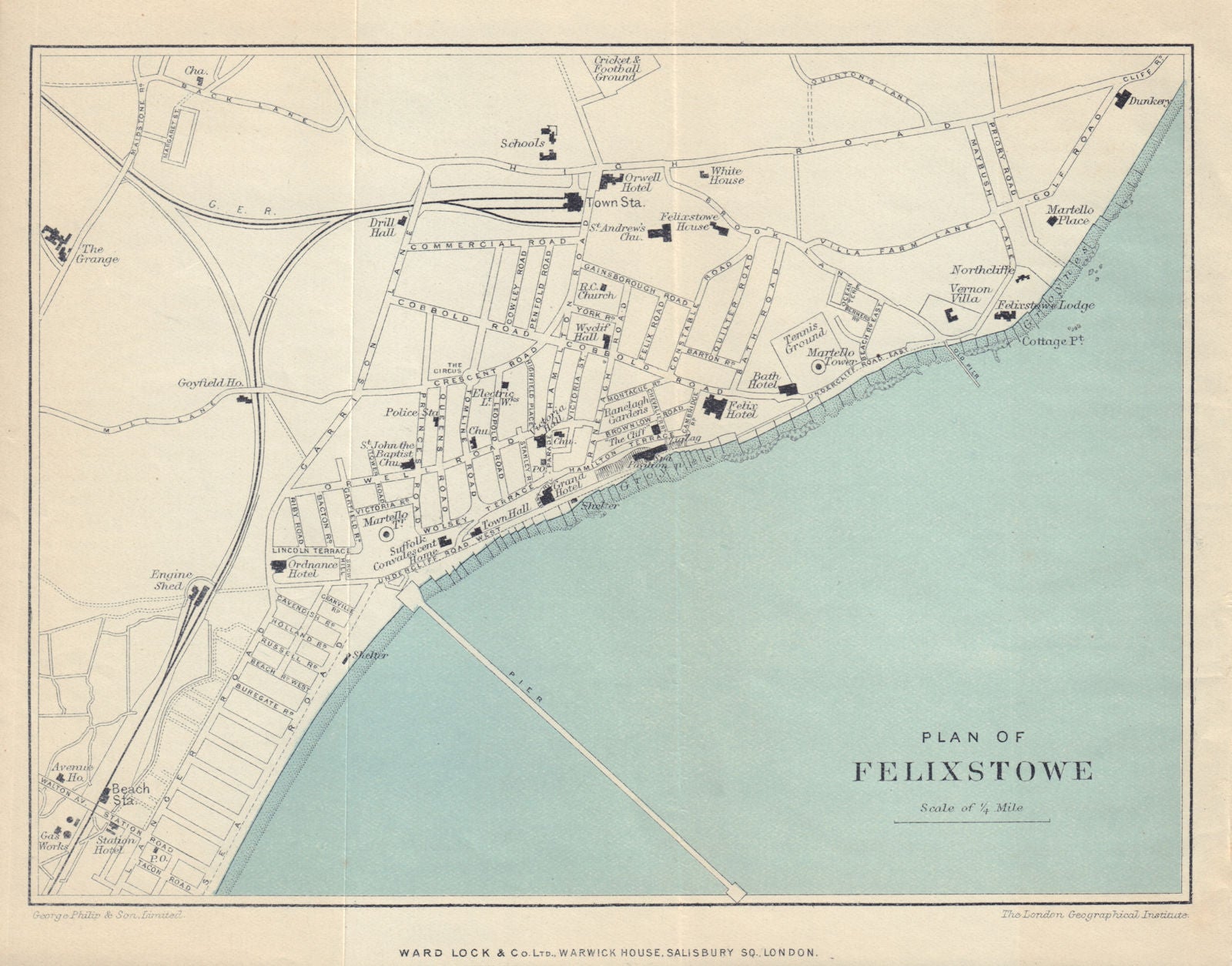 FELIXSTOWE vintage tourist town city plan. Suffolk. WARD LOCK 1913 old ...