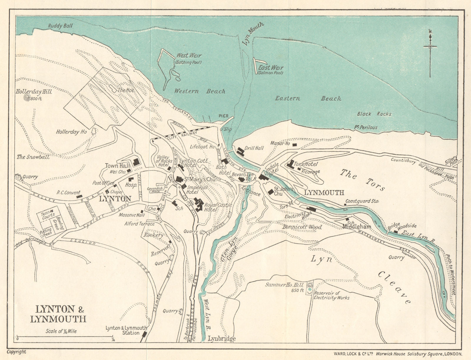 LYNTON & LYNMOUTH vintage town/city plan. Devon. WARD LOCK 1926 old map ...
