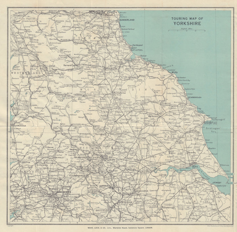 TOURING MAP OF YORKSHIRE & Northern England. Pre-motorways. WARD LOCK ...