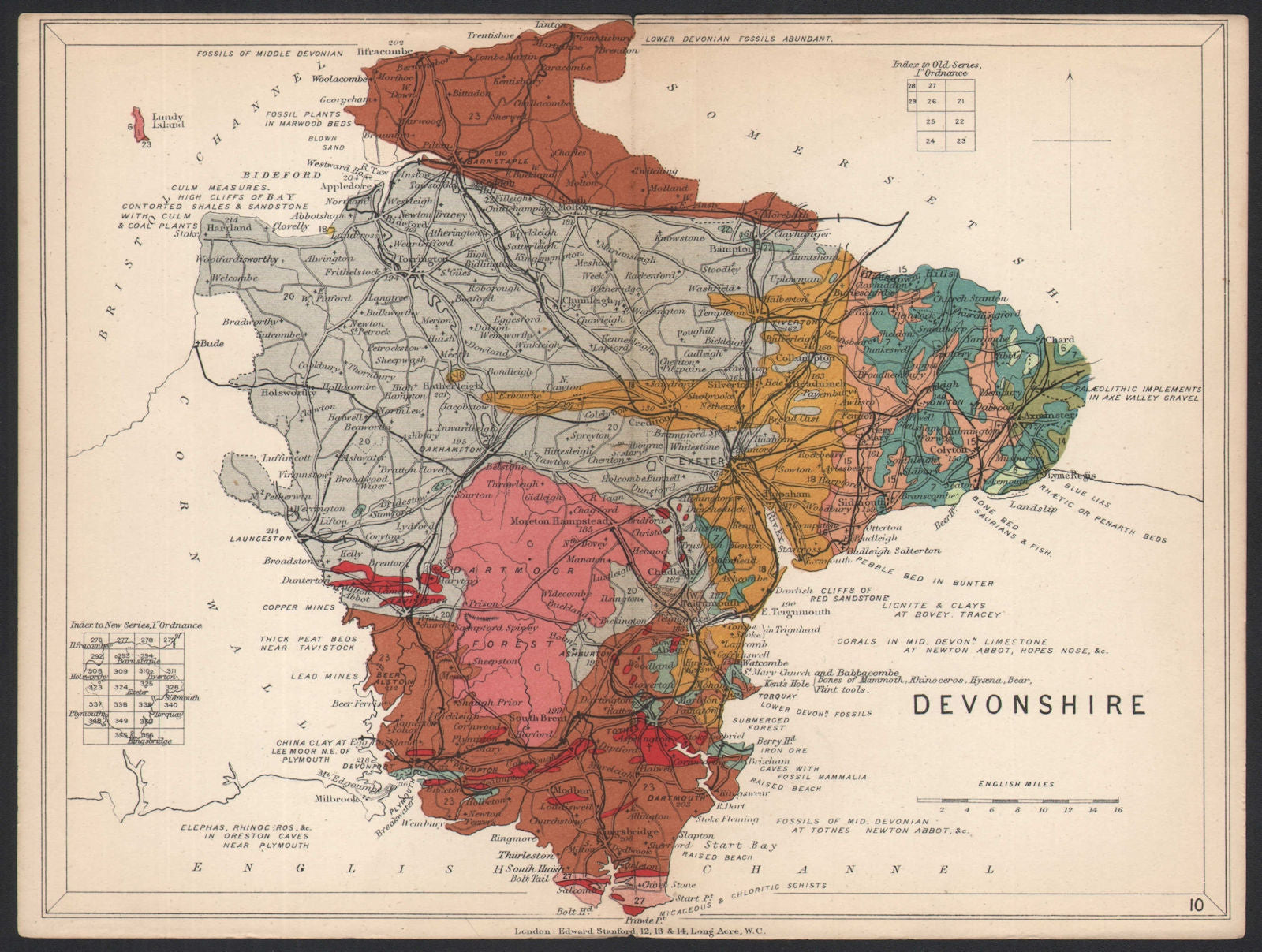 DEVON Devonshire. Geological map. STANFORD 1907 old antique plan chart ...