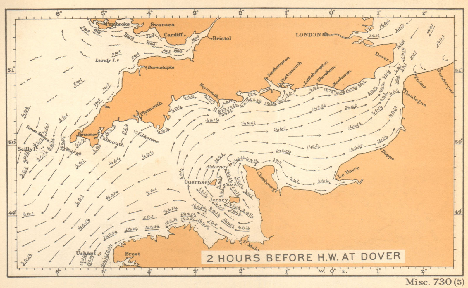 English Channel currents 2 hours before high water at Dover. ADMIRALTY ...