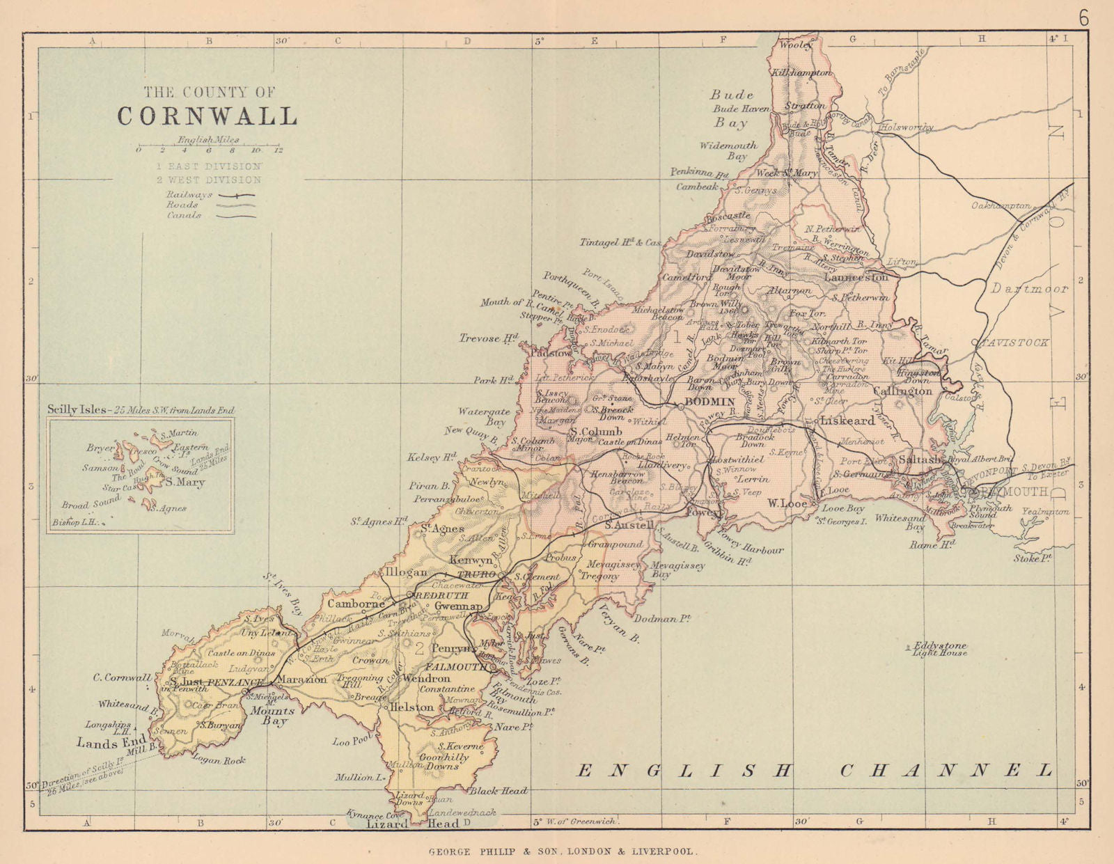 CORNWALL. Antique county map. Railways roads canals. Constituencies ...