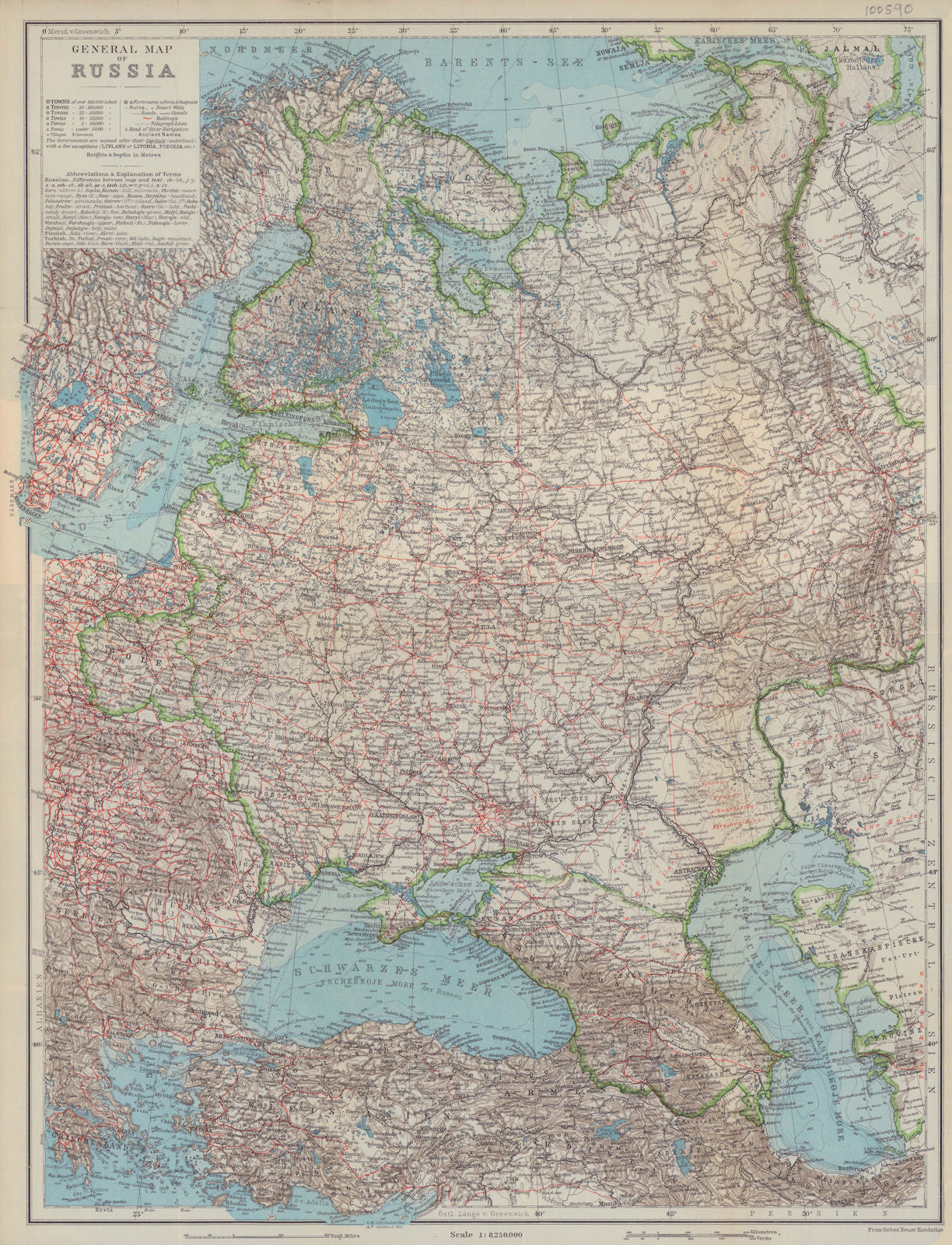 Overview map of European Russia. Russland. BAEDEKER 1914 old antique ...