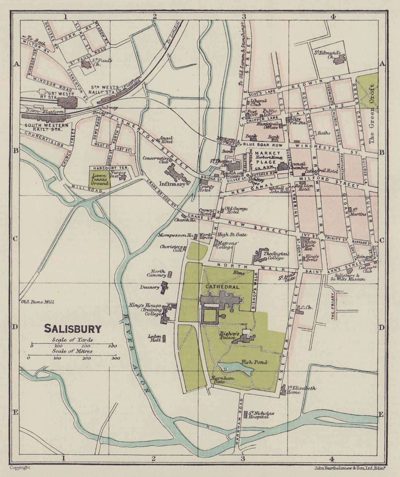 SALISBURY town city plan. Wiltshire 1920 old antique vintage map chart ...