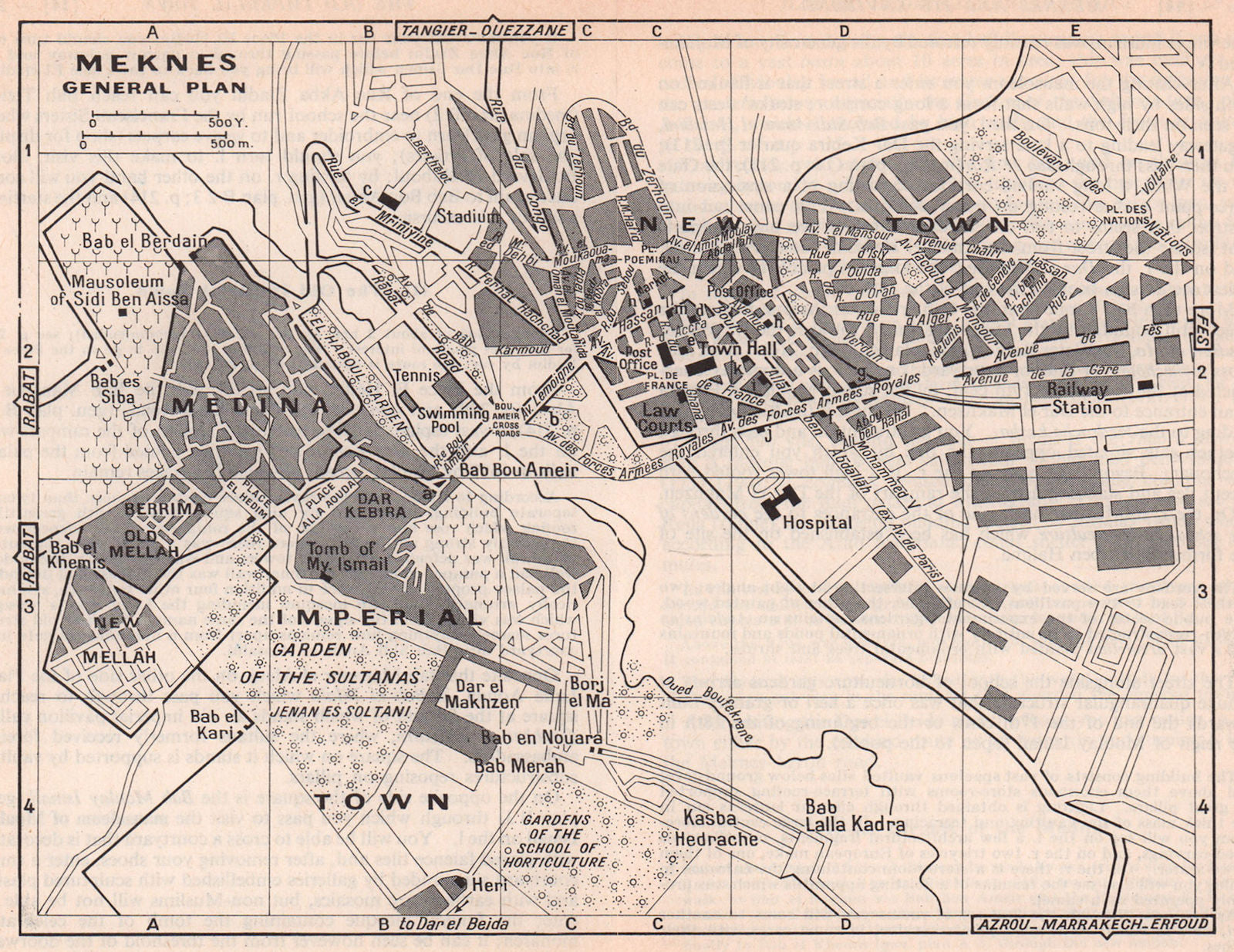 Meknes - General plan vintage town city tourist plan. Morocco 1966 old ...