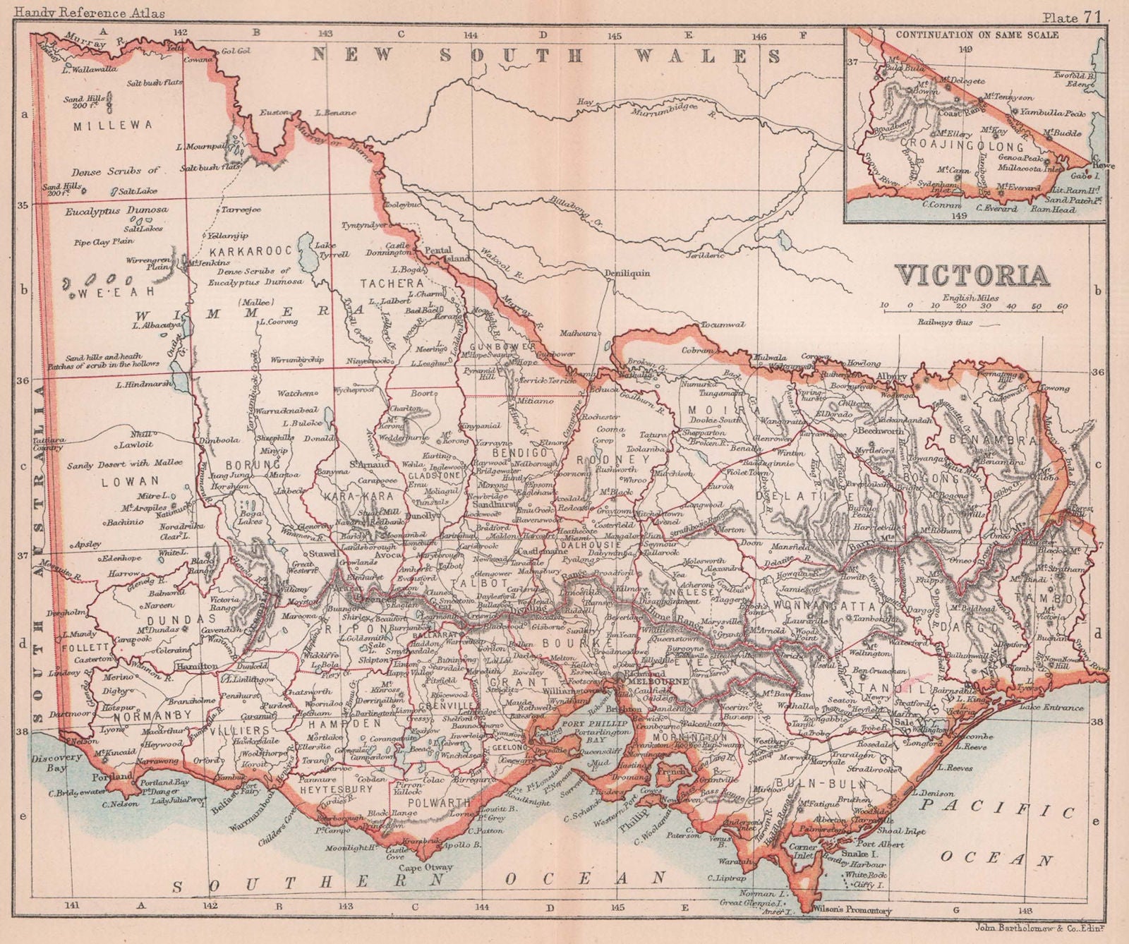 Victoria in counties. BARTHOLOMEW 1893 old antique vintage map plan ...
