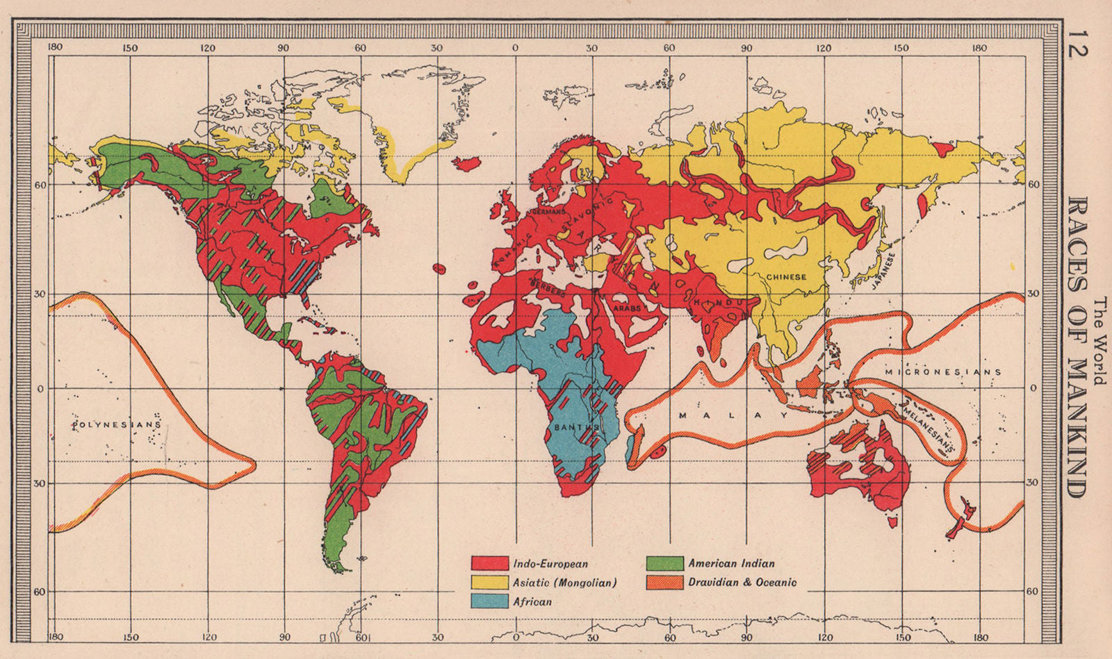 World - Races of Mankind. BARTHOLOMEW 1949 old vintage map plan chart ...