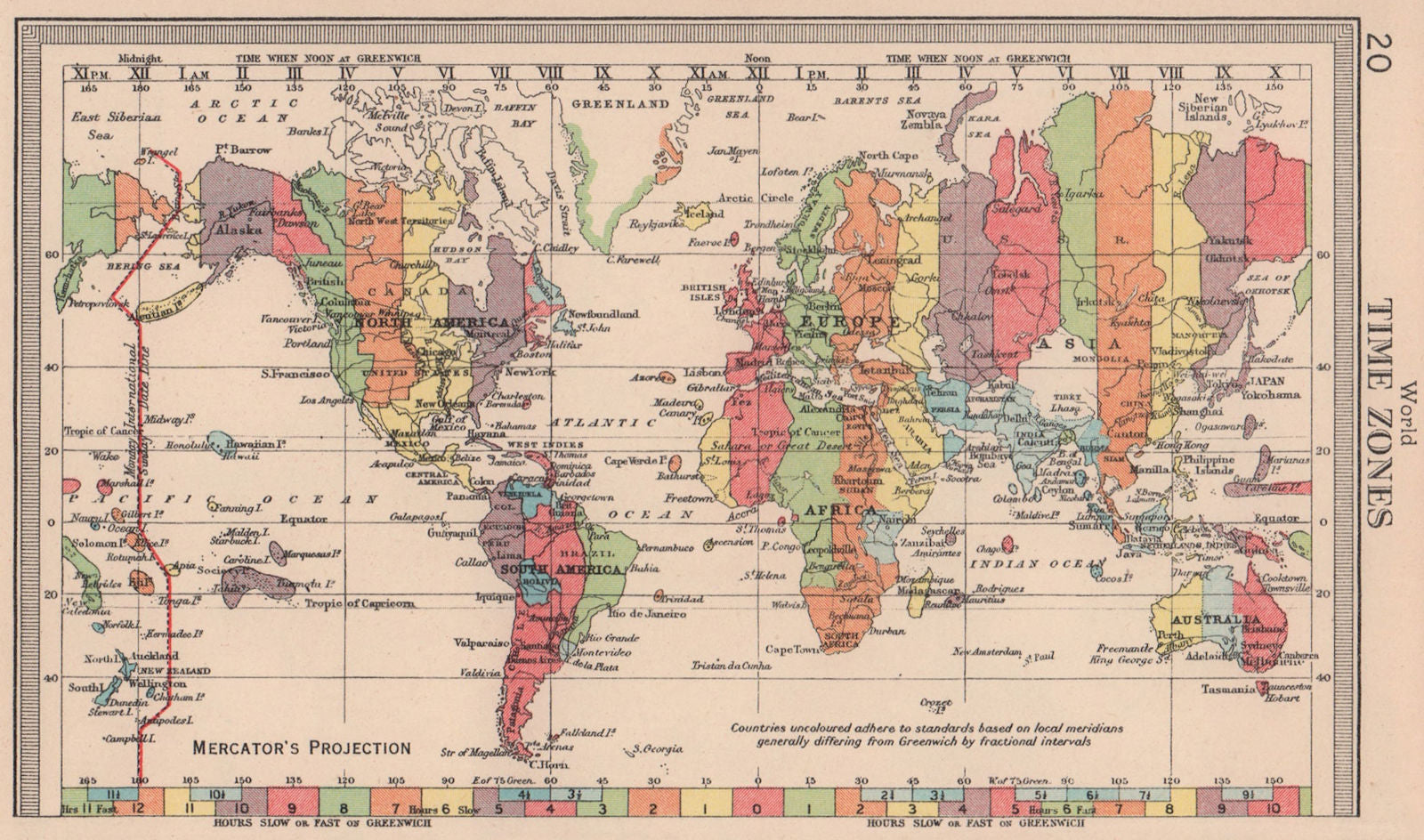 World Time Zones. BARTHOLOMEW 1949 old vintage map plan chart ...