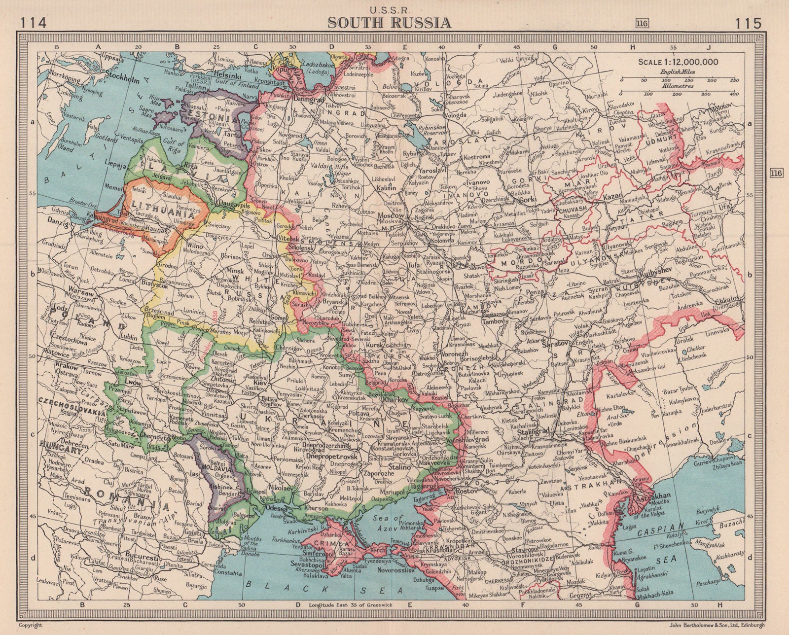 USSR South & White Russia. Ukraine. Baltic states. 1938 & 1945 borders ...