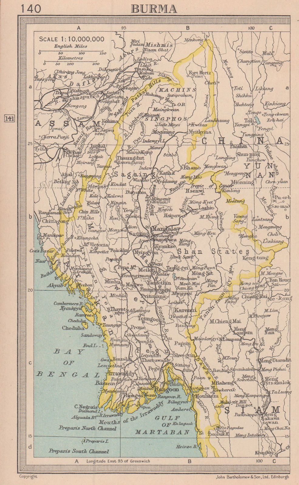 Burma. Myanmar. BARTHOLOMEW 1949 old vintage map plan chart ...