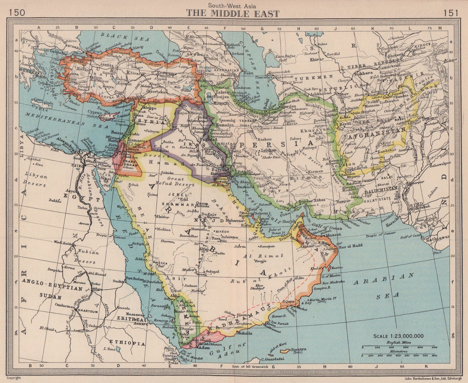 Middle East. Trucial Oman / UAE Persia Aden Iraq. BARTHOLOMEW 1949 old ...