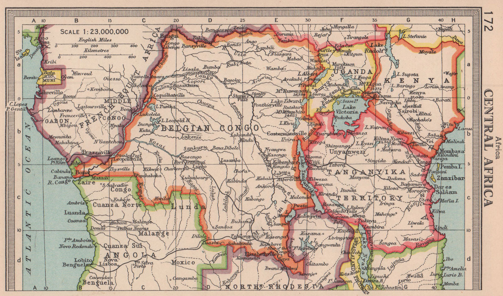 Central Africa. Belgian Congo Tanganyika Kenya Tanzania Rio Muni 1949 ...
