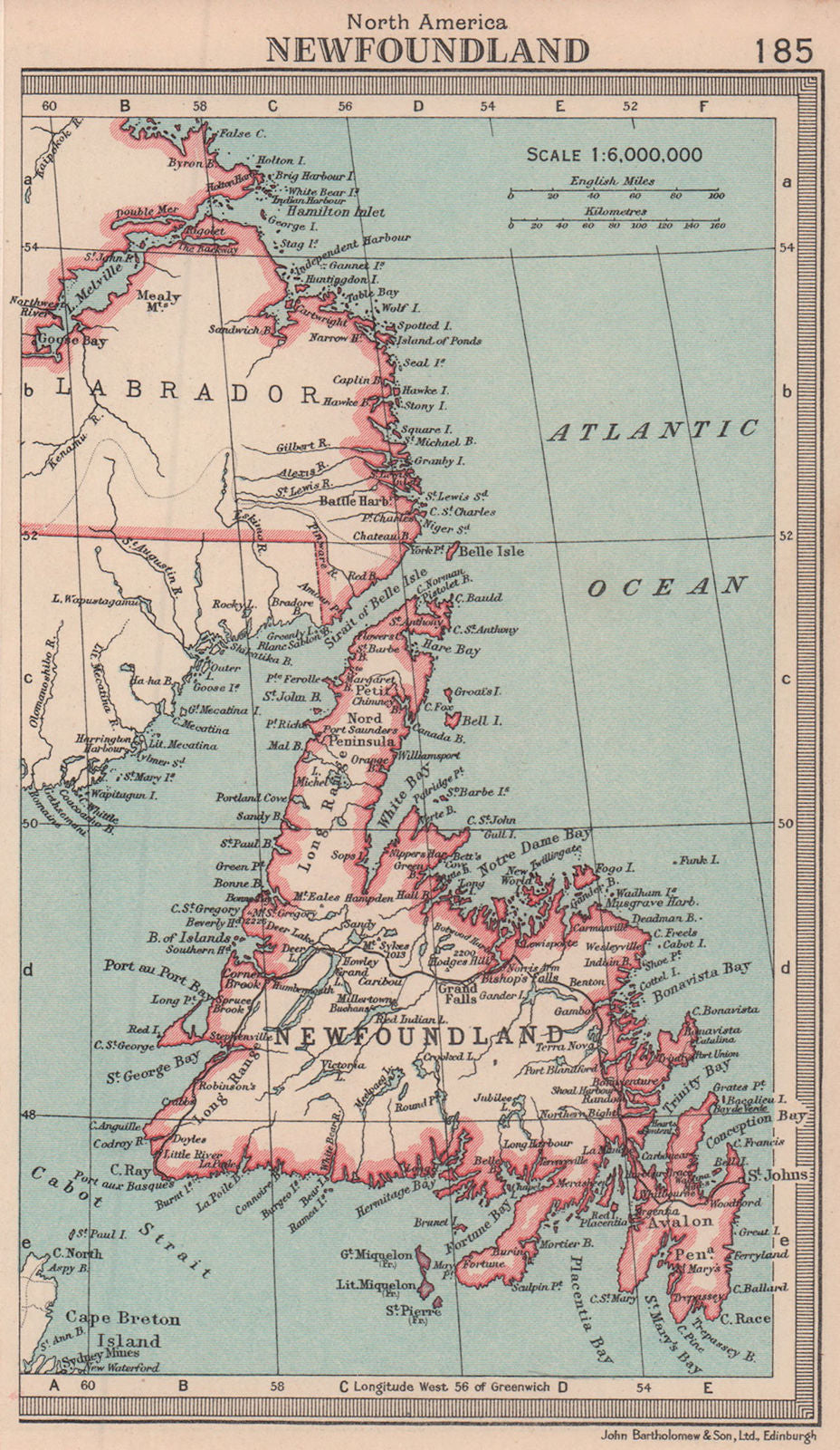 Newfoundland. Canada. BARTHOLOMEW 1949 old vintage map plan chart ...