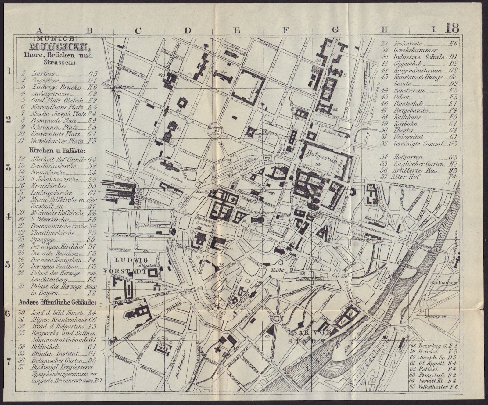MUNICH MÜNCHEN MUNCHEN antique town plan city map. Germany. BRADSHAW ...