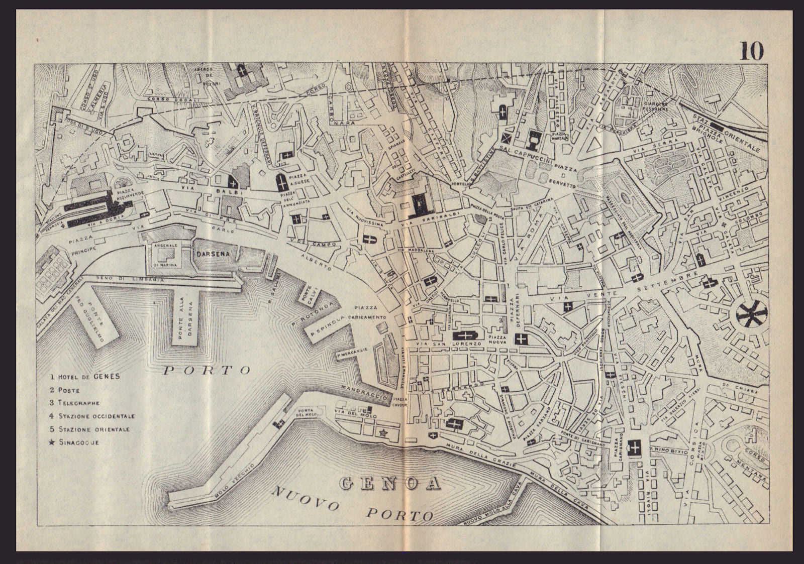 GENOA GENOVA GÊNES antique town plan city map. Italy. BRADSHAW 1893 old ...