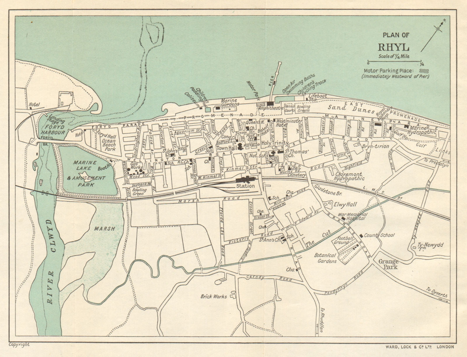 RHYL vintage town/city plan. Wales. WARD LOCK 1930 old vintage map ...